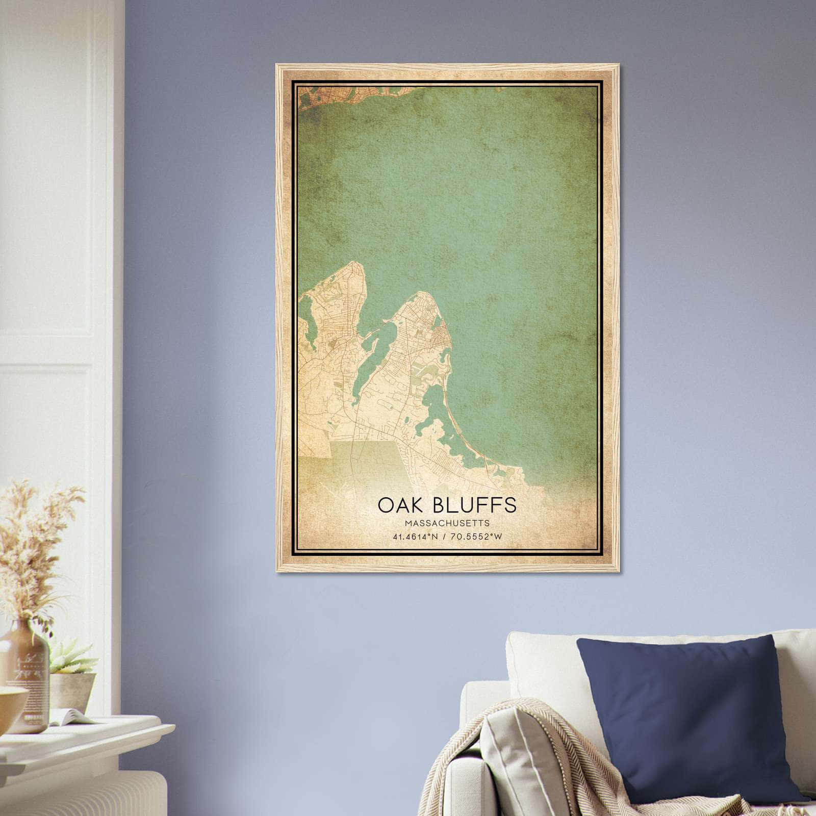 Vintage Oak Bluffs Massachusetts Map Poster, Oak Bluffs MA City Road Wall Art Print - Custom ...