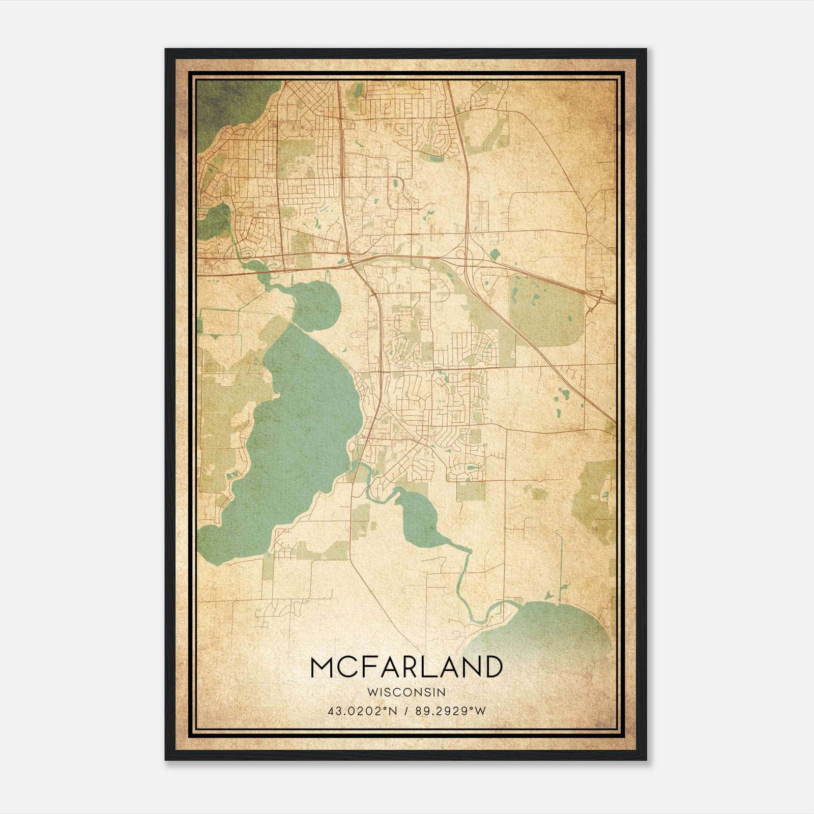 Vintage Mcfarland Wisconsin Map Poster, Mcfarland WI City Road Wall Art ...