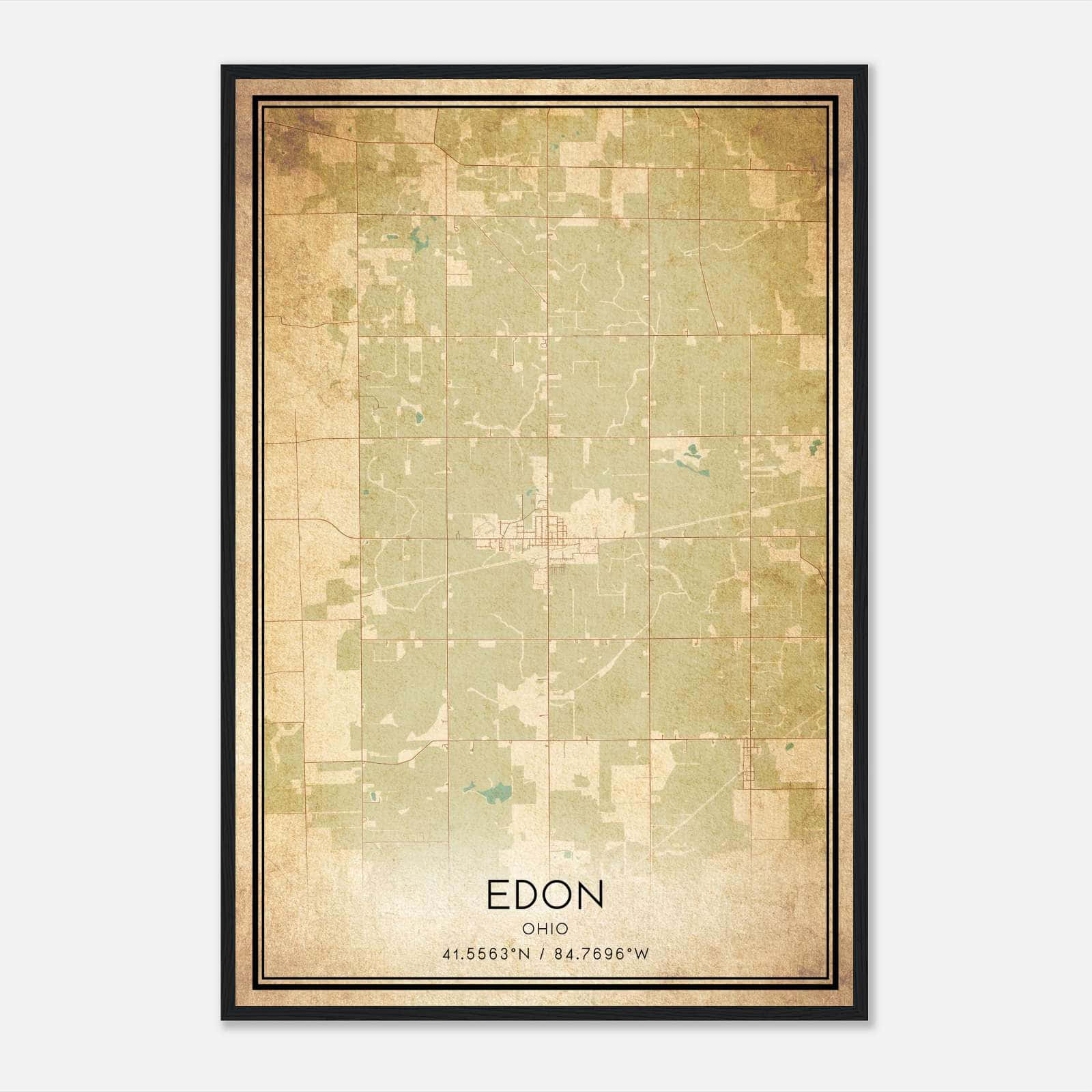 Vintage Edon Ohio Map Poster, Edon OH City Road Wall Art Print - Custom ...
