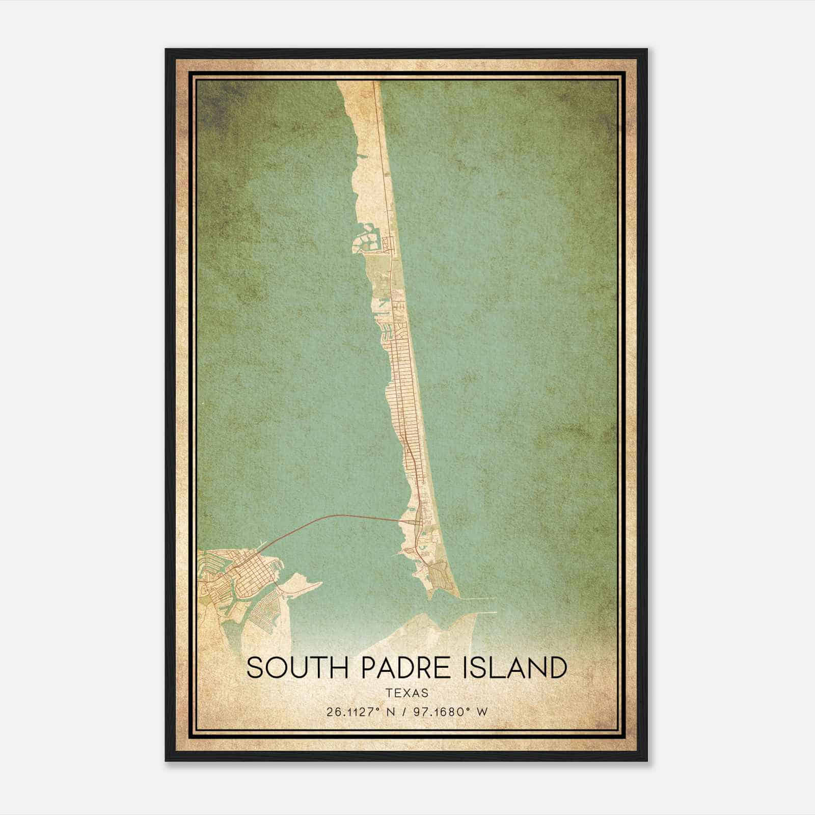 Vintage South Padre Island Texas Map Poster, South Padre Island TX City ...