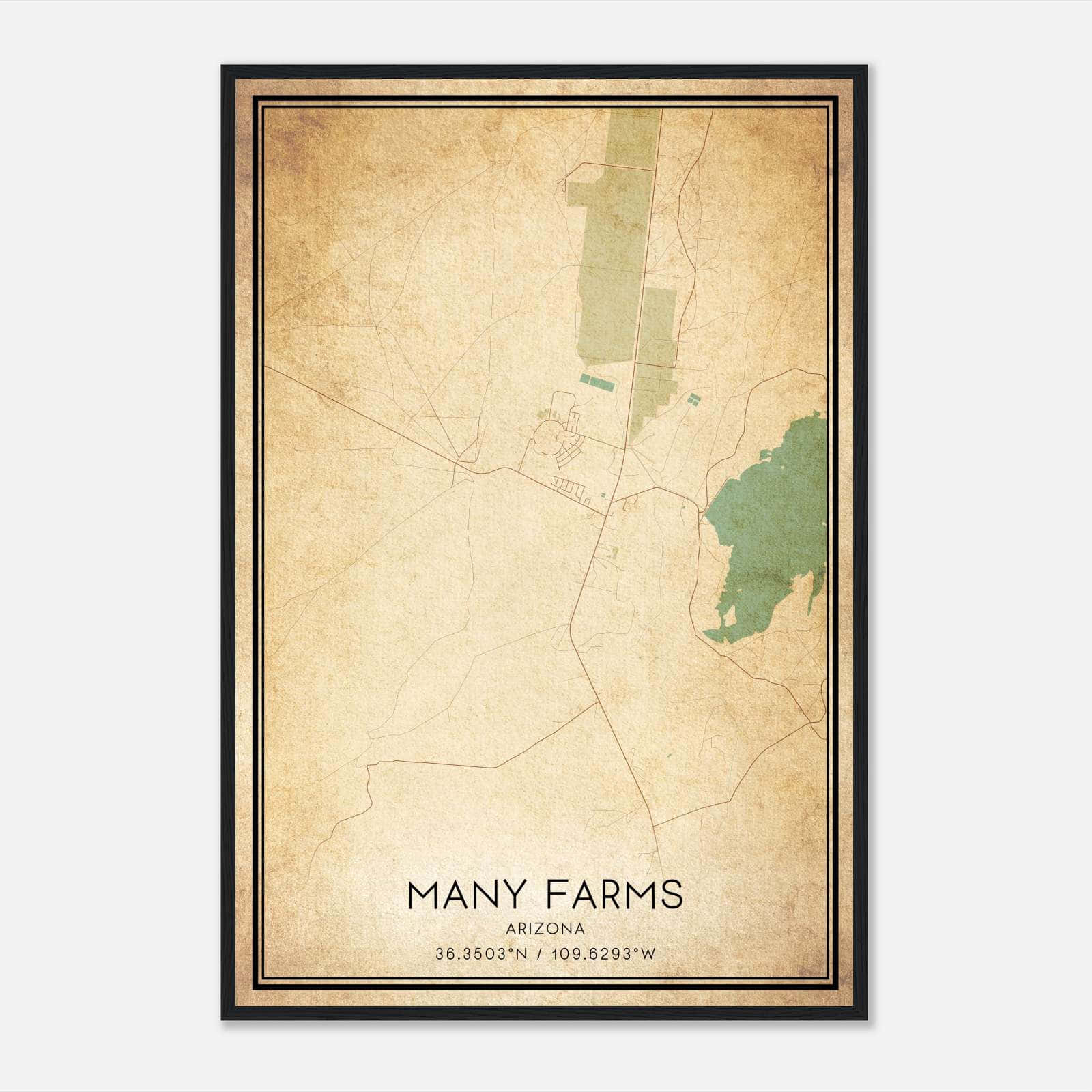 Vintage Many Farms Arizona Map Poster, Many Farms AZ City Road Wall Art ...