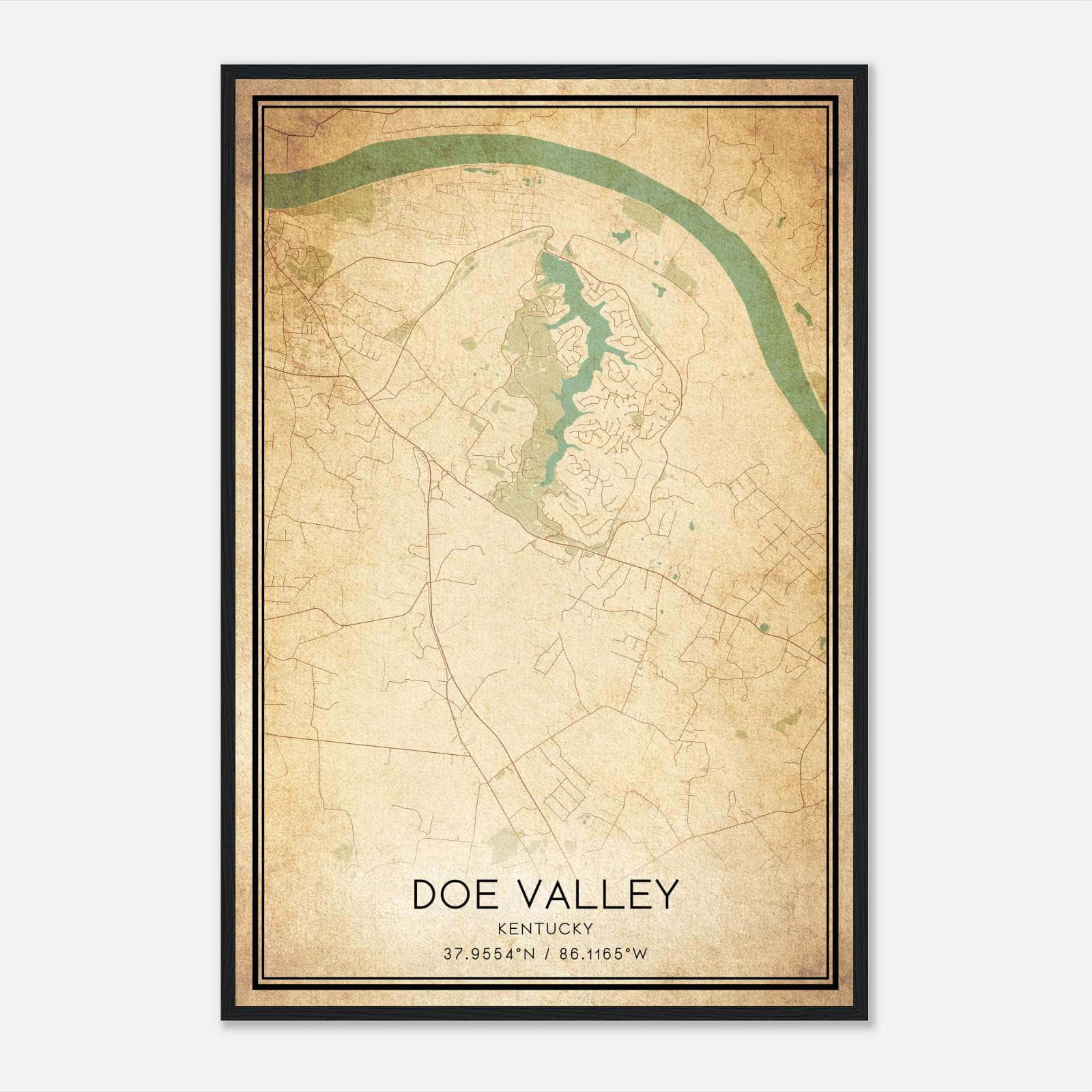 Vintage Doe Valley Kentucky Map Poster, Doe Valley KY City Road Wall ...