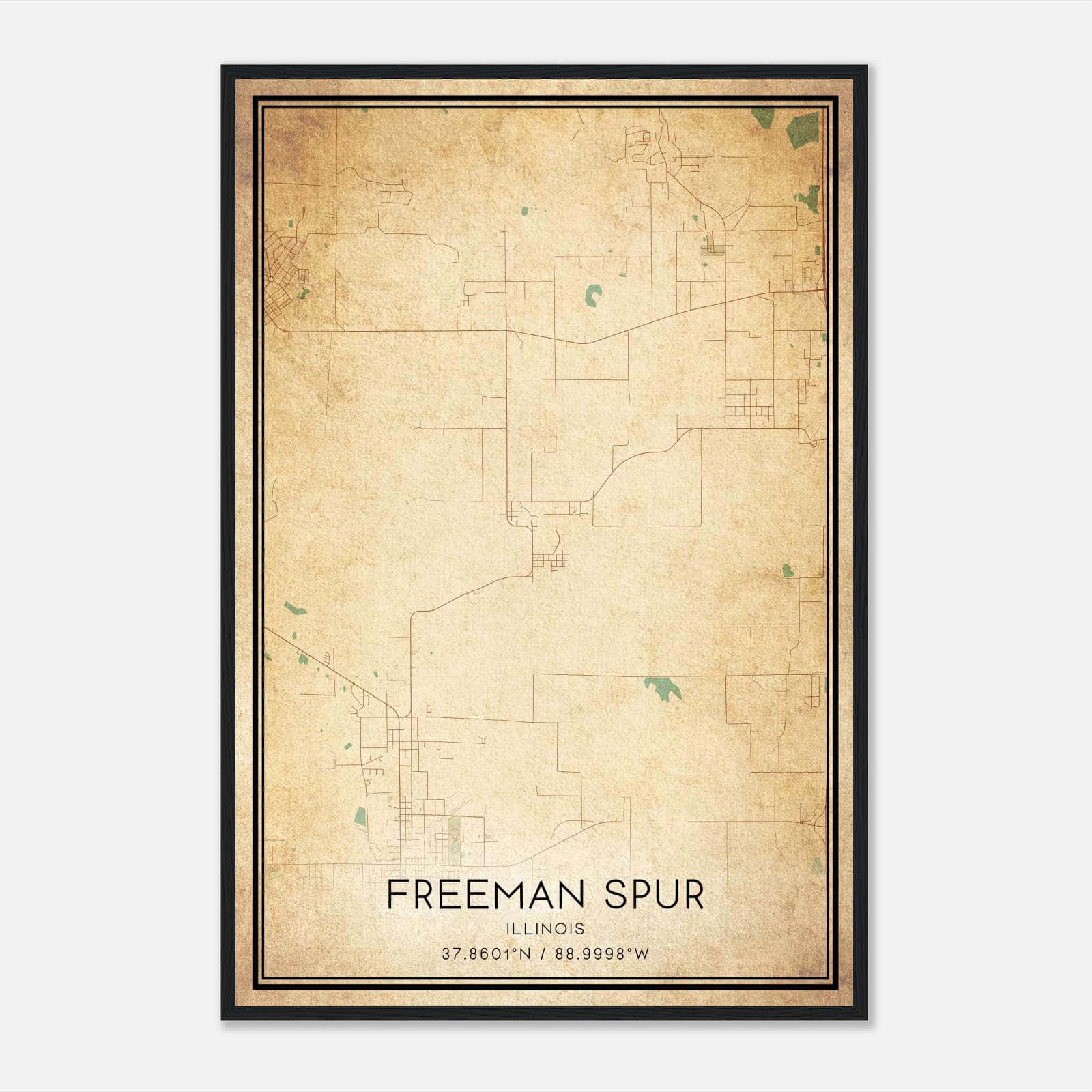 Vintage Freeman Spur Illinois Map Poster, Freeman Spur IL City Road ...