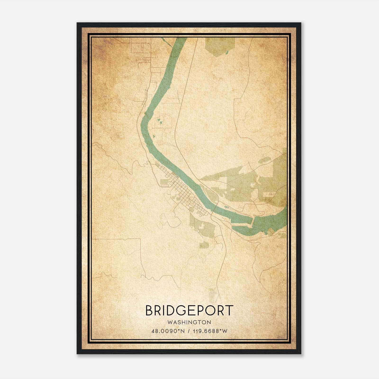 Vintage Bridgeport Washington Map Poster, Bridgeport WA City Road Wall ...