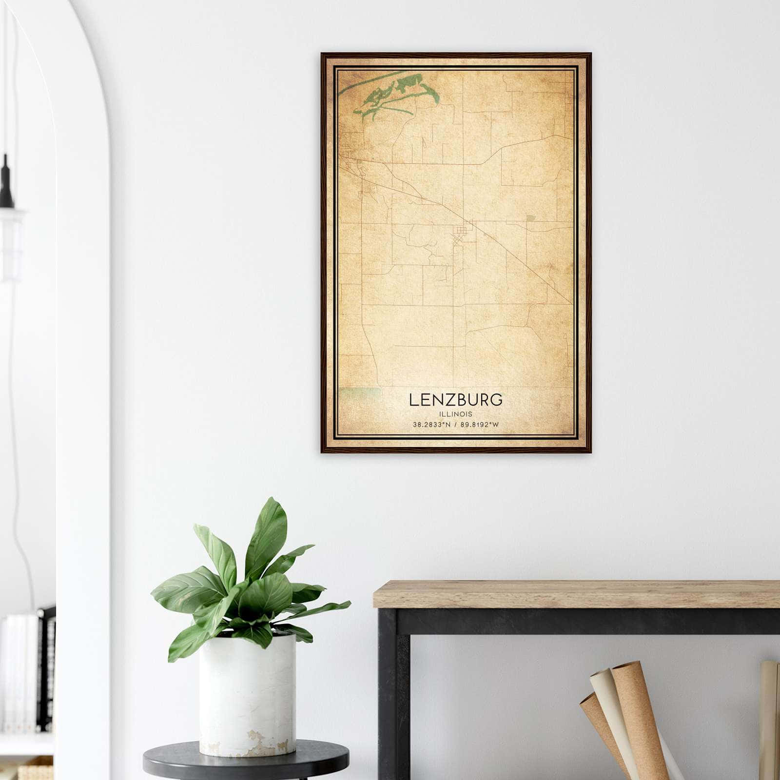Vintage Lenzburg Illinois Map Poster, Lenzburg IL City Road Wall Art ...