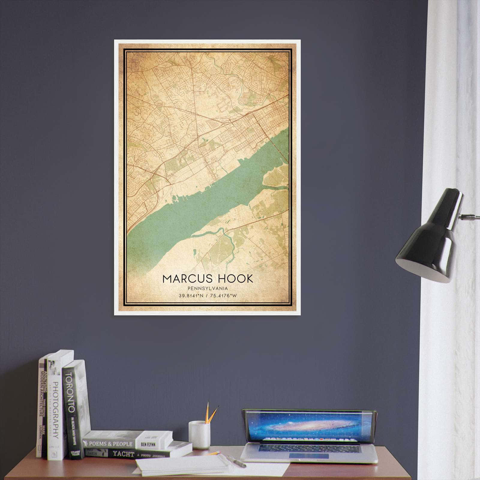 Vintage Marcus Hook Pennsylvania Map Poster, Marcus Hook PA City Road ...