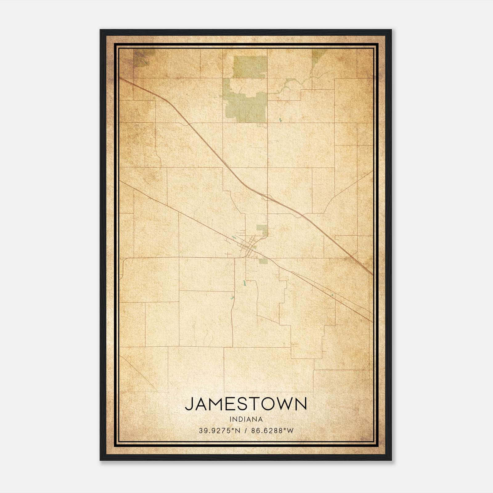 Vintage Jamestown Indiana Map Poster, Jamestown IN City Road Wall Art ...