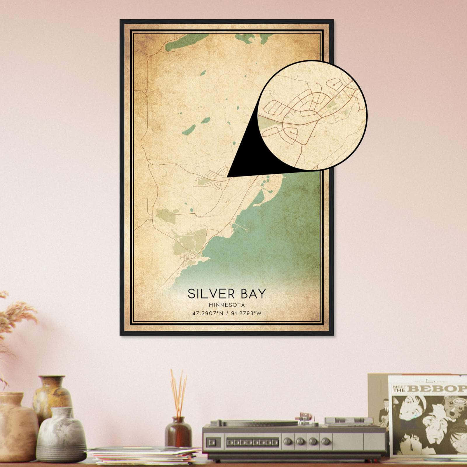 Vintage Silver Bay Minnesota Map Poster, Silver Bay MN City Road Wall ...