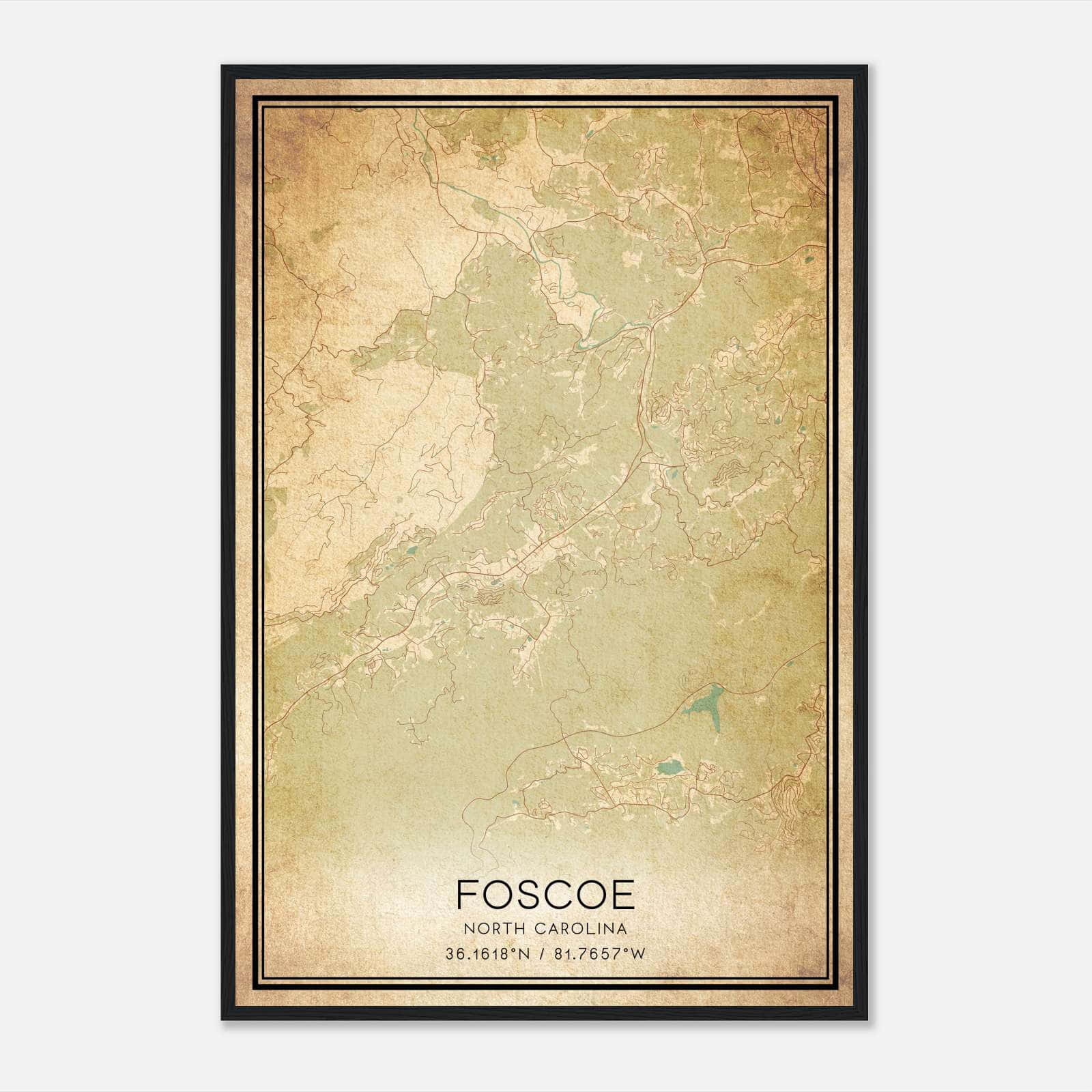 Vintage Foscoe North Carolina Map Poster, Foscoe NC City Road Wall Art ...