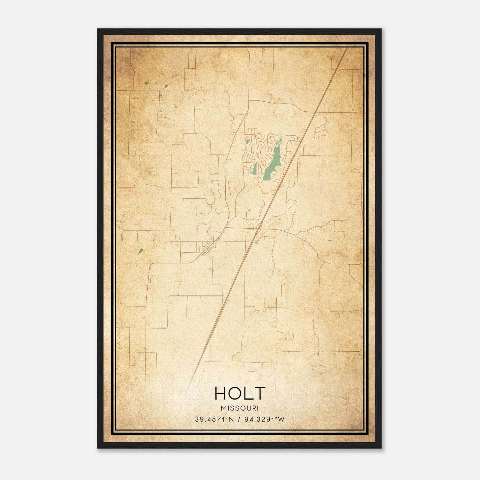Vintage Holt Missouri Map Poster, Holt MO City Road Wall Art Print ...