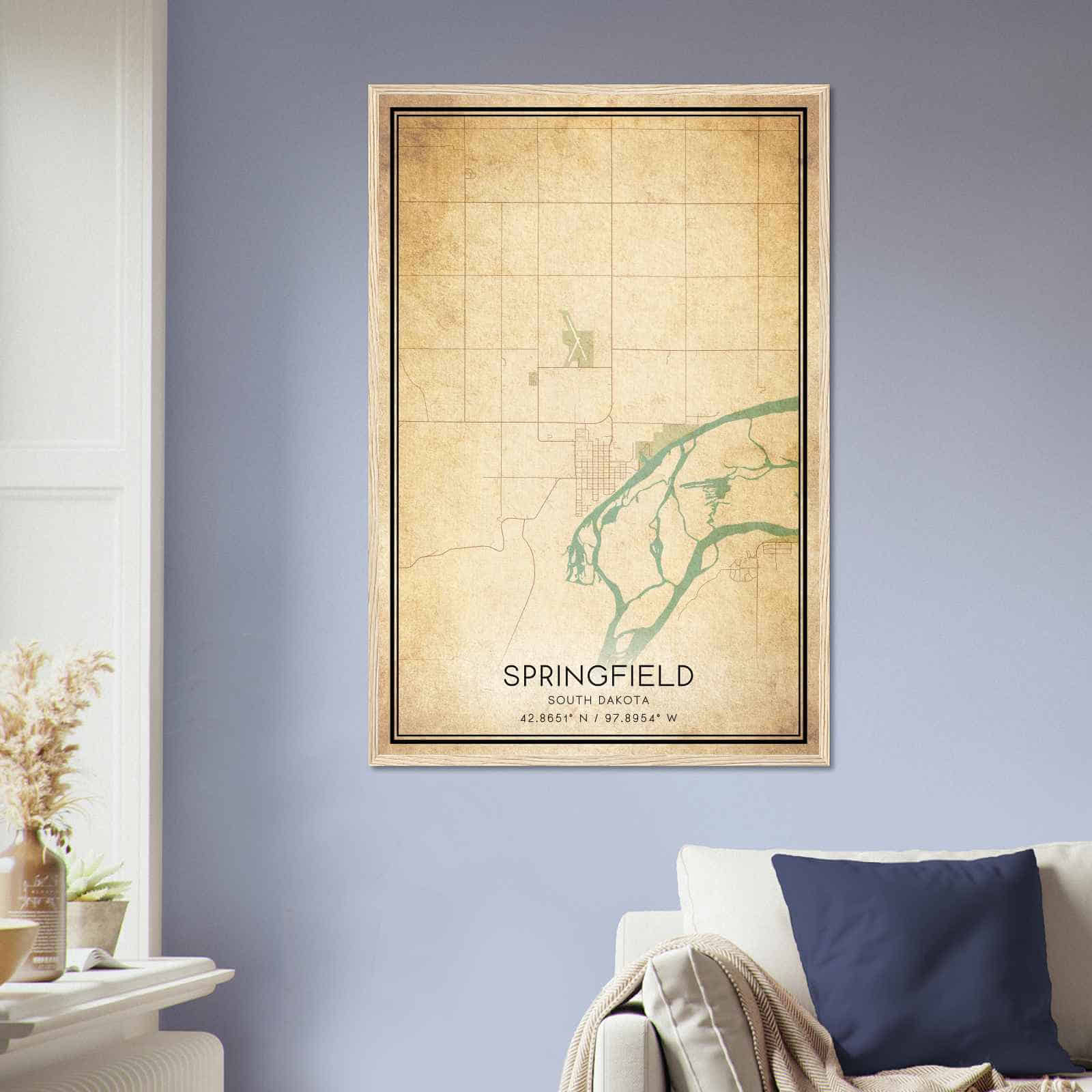 Vintage Springfield South Dakota Map Poster, Springfield SD City Road ...