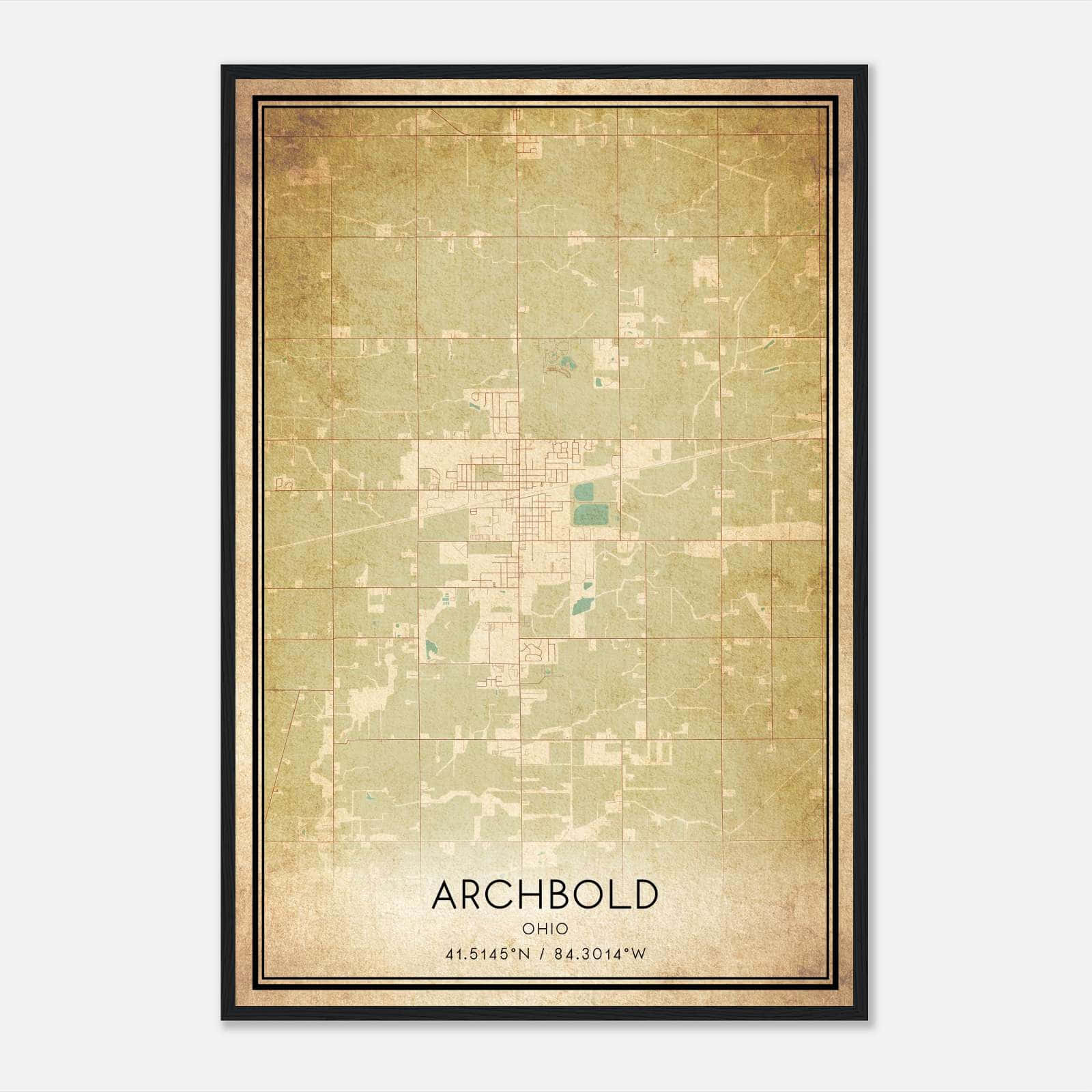 Vintage Archbold Ohio Map Poster, Archbold OH City Road Wall Art Print ...