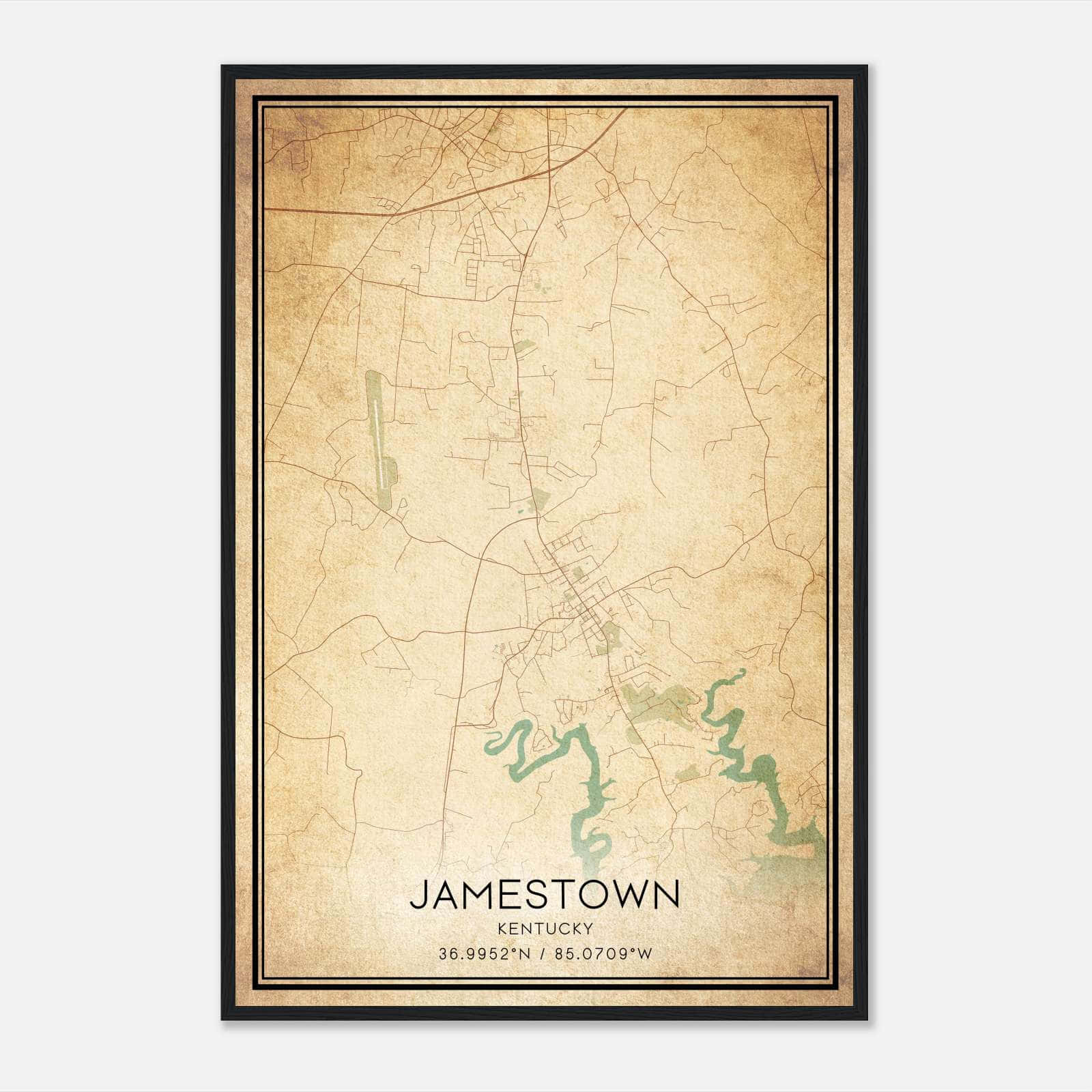 Vintage Jamestown Kentucky Map Poster, Jamestown KY City Road Wall Art ...