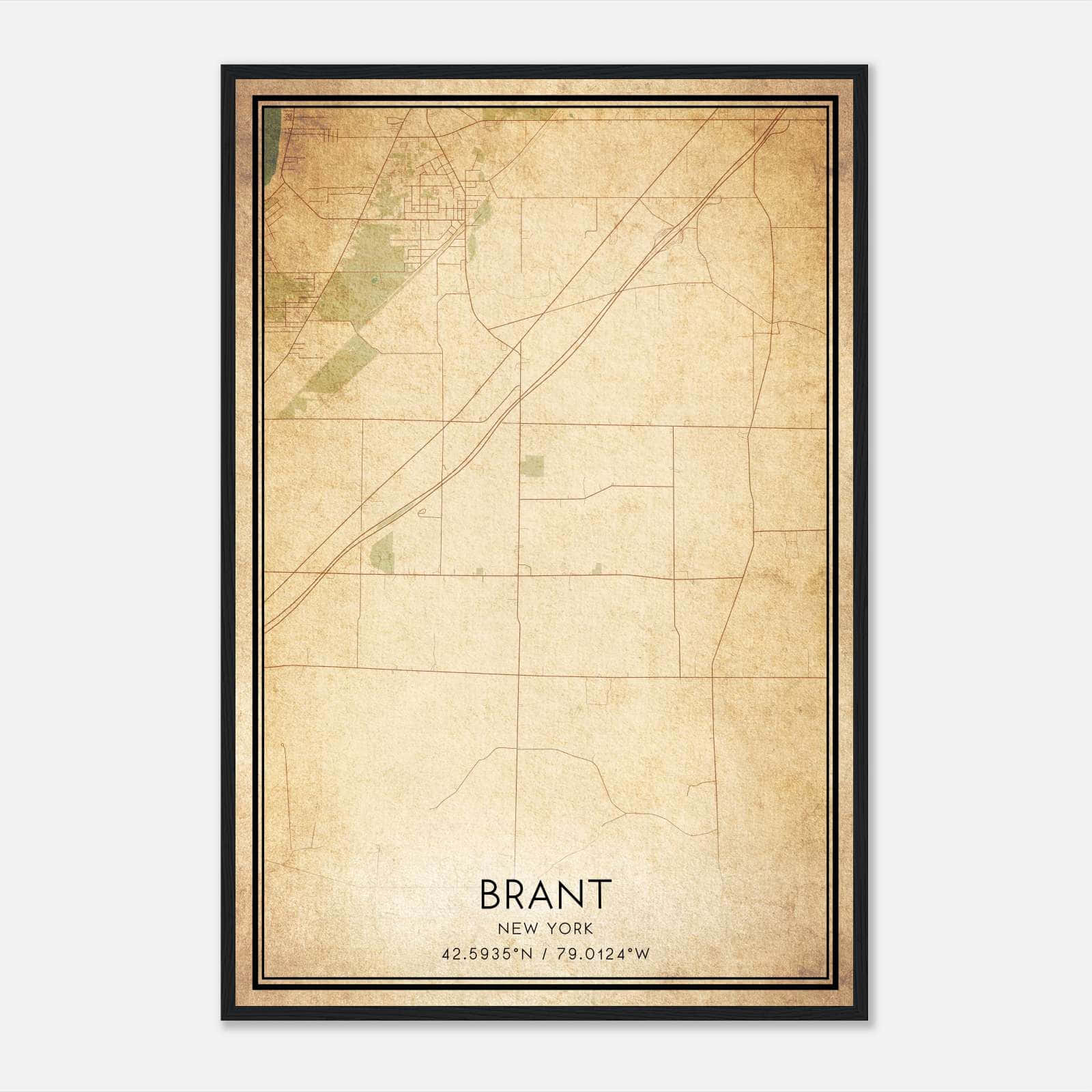 Vintage Brant New York Map Poster, Brant NY City Road Wall Art Print ...