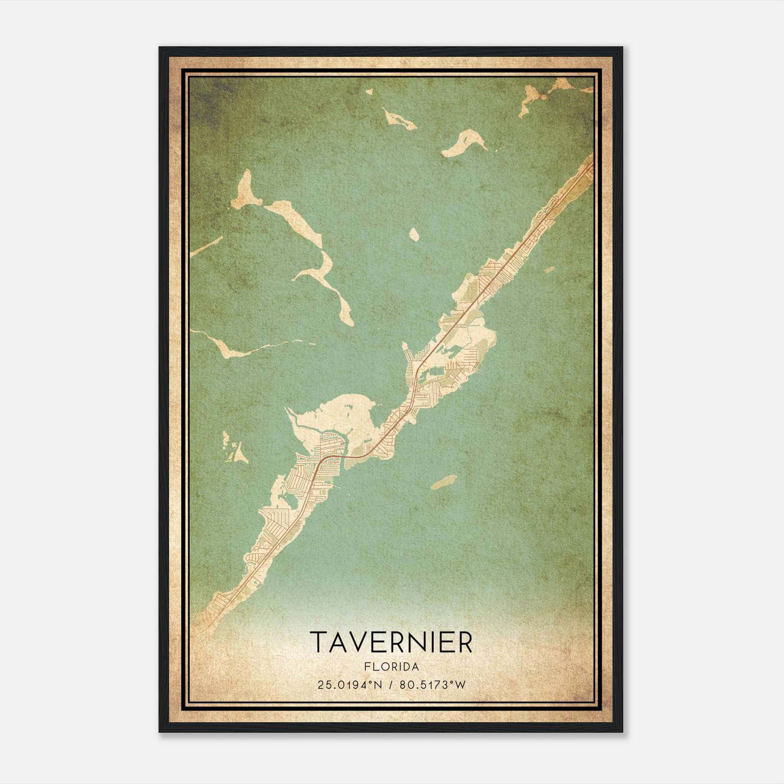 Vintage Tavernier Florida Map Poster, Tavernier FL City Road Wall Art ...