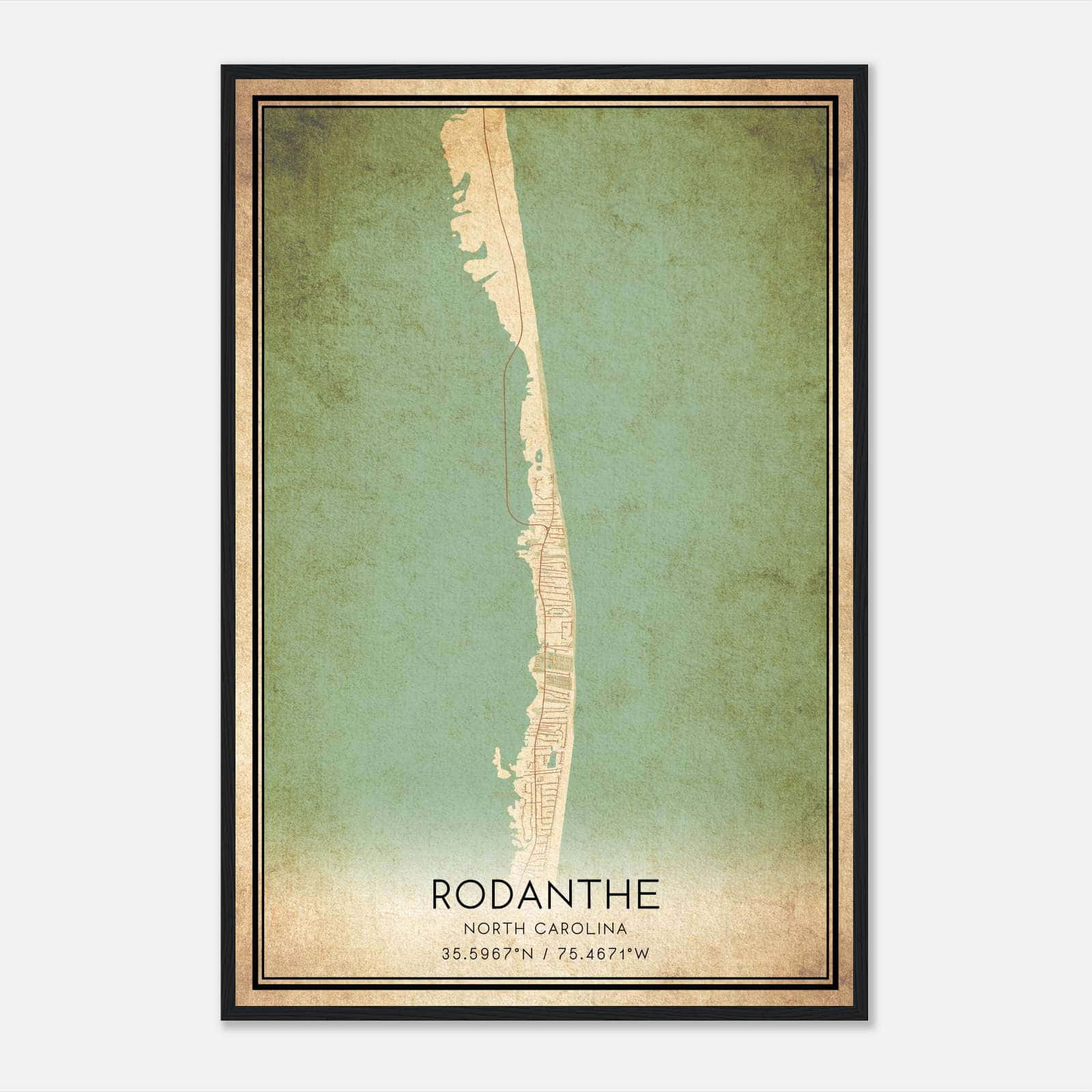 Vintage Rodanthe North Carolina Map Poster, Rodanthe NC City Road Wall ...