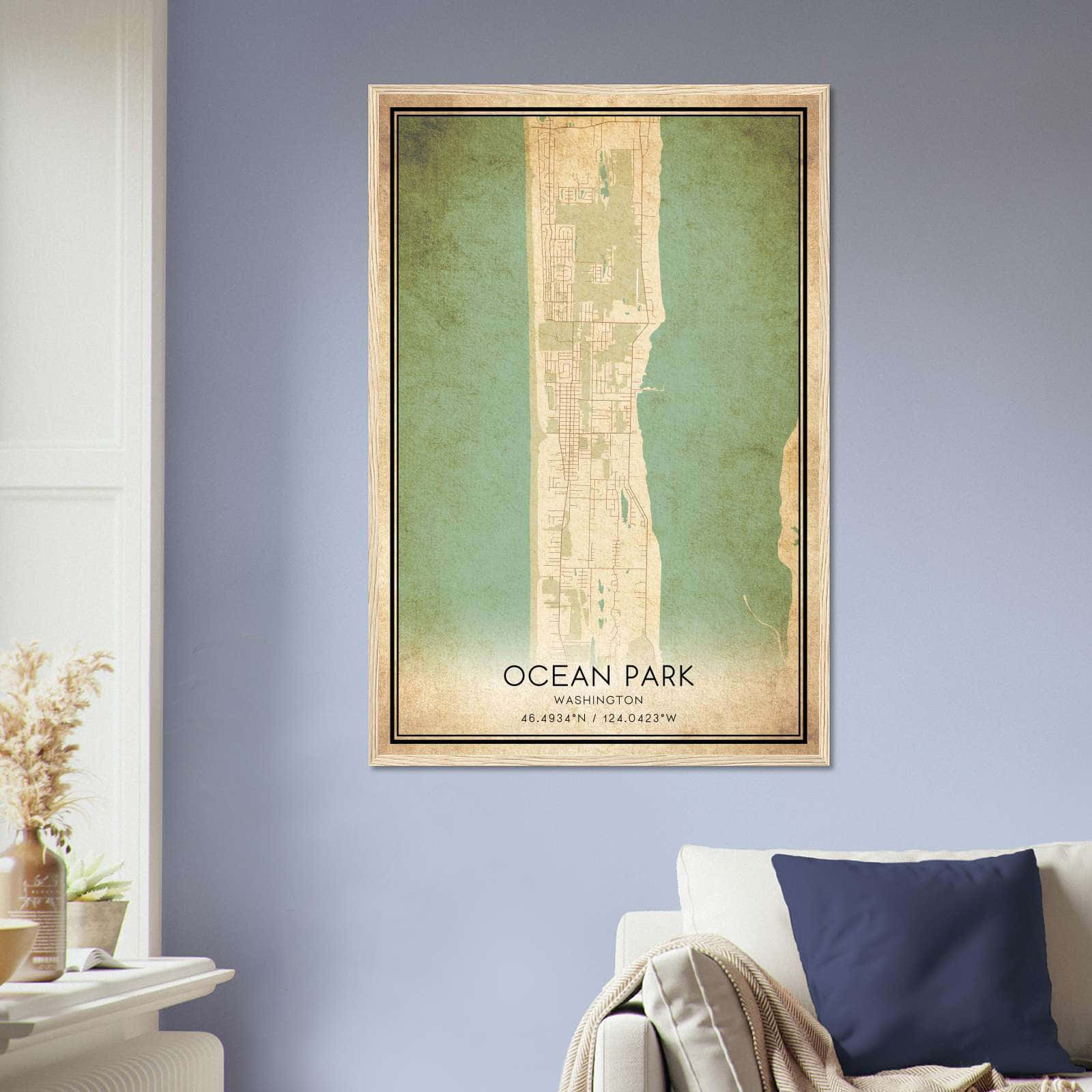 Vintage Ocean Park Washington Map Poster, Ocean Park WA City Road Wall ...