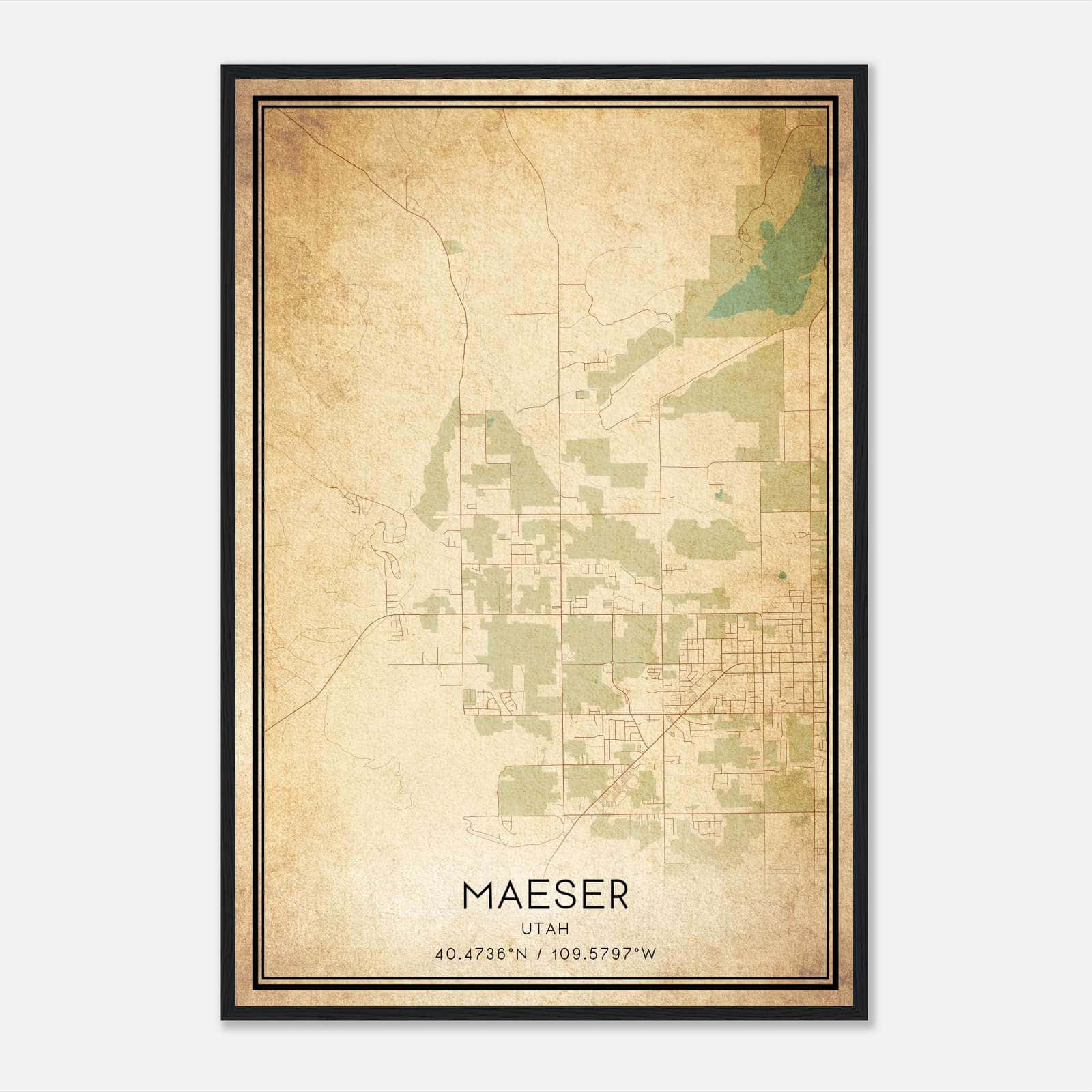 Vintage Maeser Utah Map Poster, Maeser UT City Road Wall Art Print ...