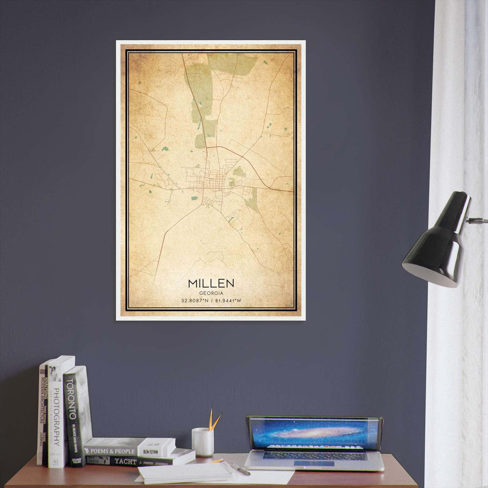 Vintage Millen Georgia Map Poster, Millen GA City Road Wall Art Print ...