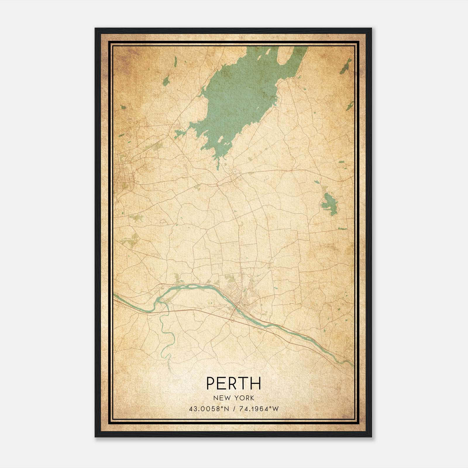 Vintage Perth New York Map Poster, Perth NY City Road Wall Art Print ...