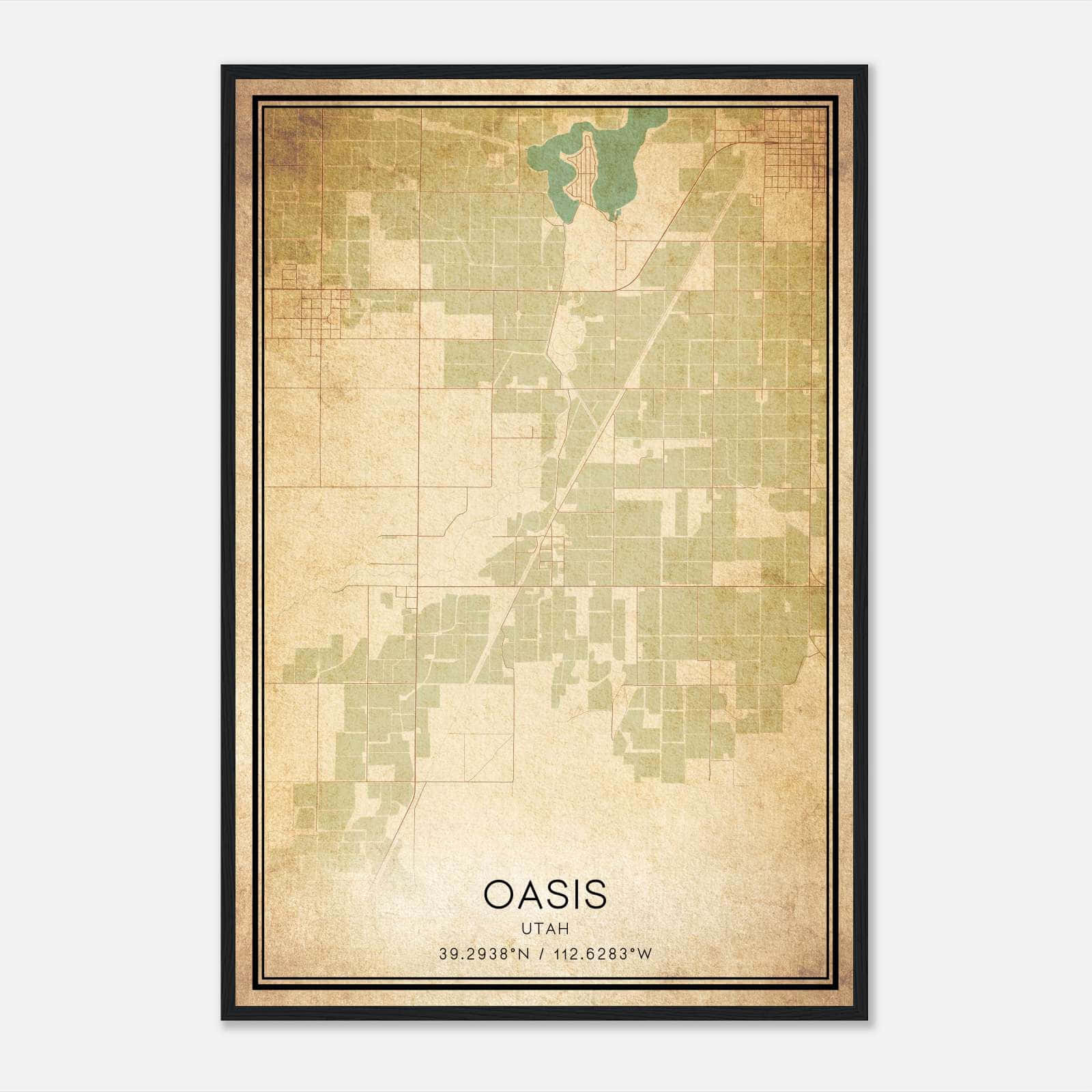 Vintage Oasis Utah Map Poster, Oasis UT City Road Wall Art Print ...
