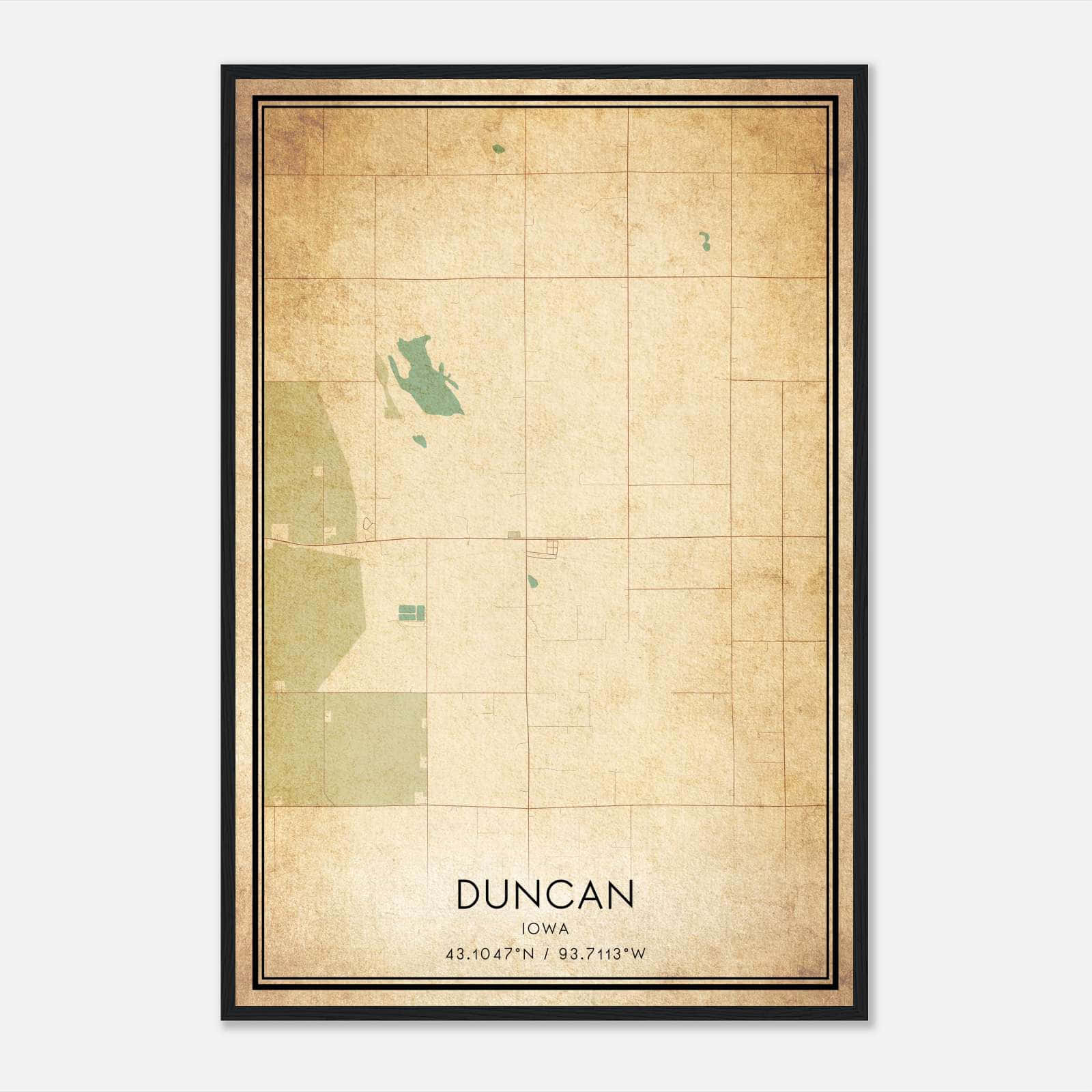 Vintage Duncan Iowa Map Poster, Duncan IA City Road Wall Art Print ...