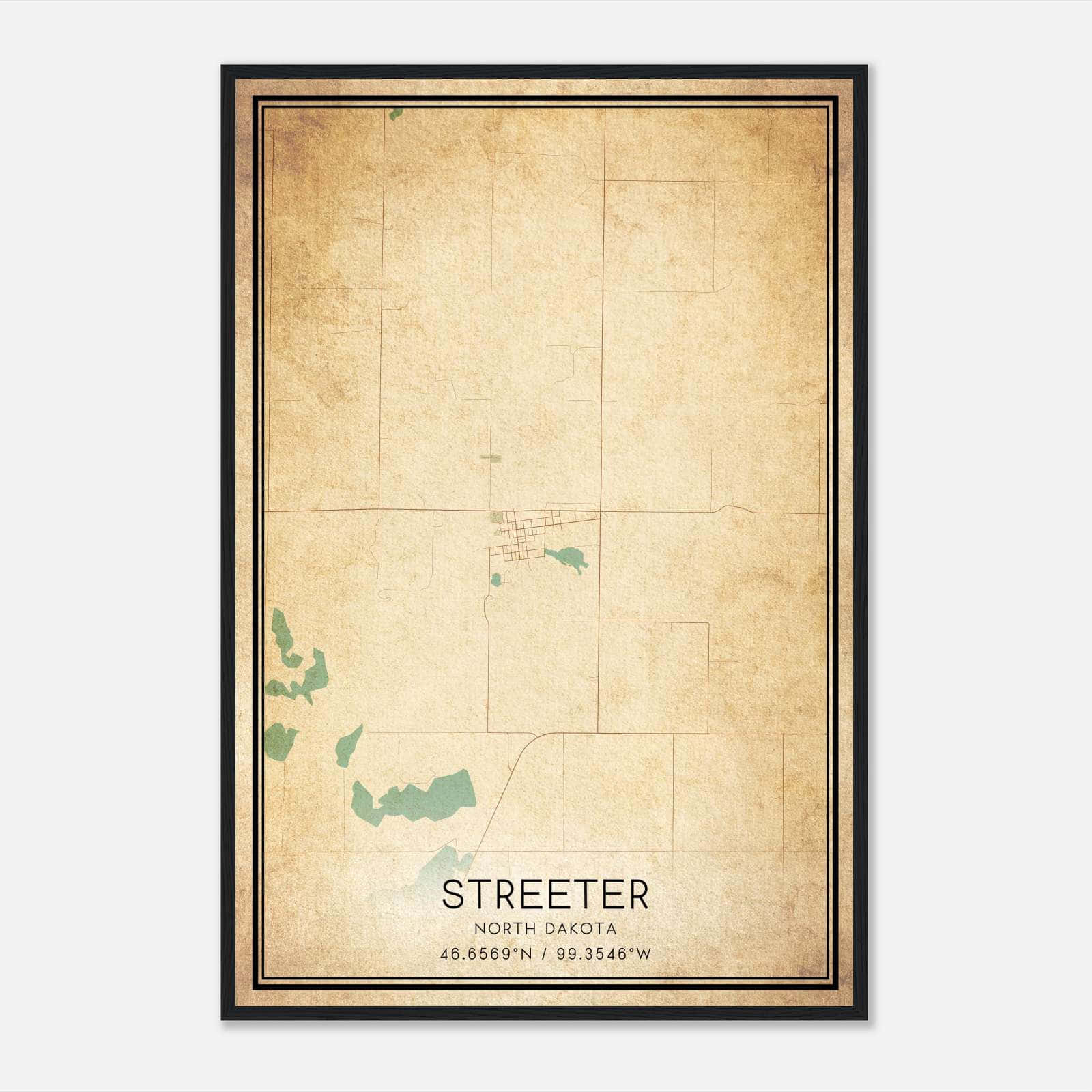 Vintage Streeter North Dakota Map Poster, Streeter ND City Road Wall ...