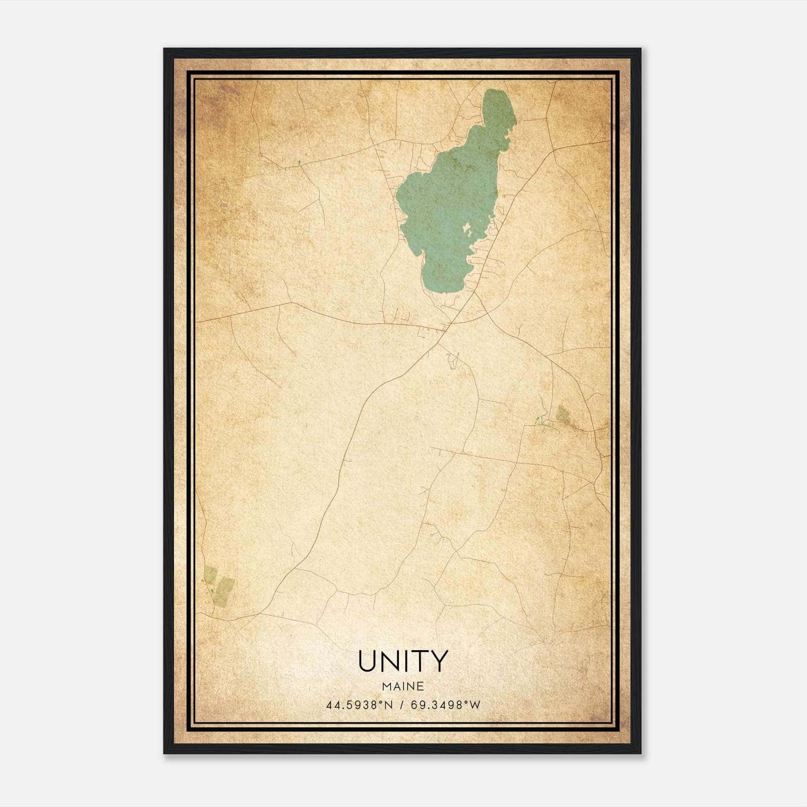 Vintage Unity Maine Map Poster, Unity ME City Road Wall Art Print ...