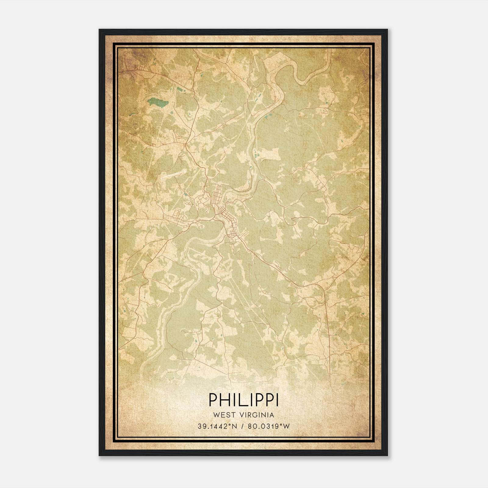Vintage Philippi West Virginia Map Poster, Philippi WV City Road Wall ...