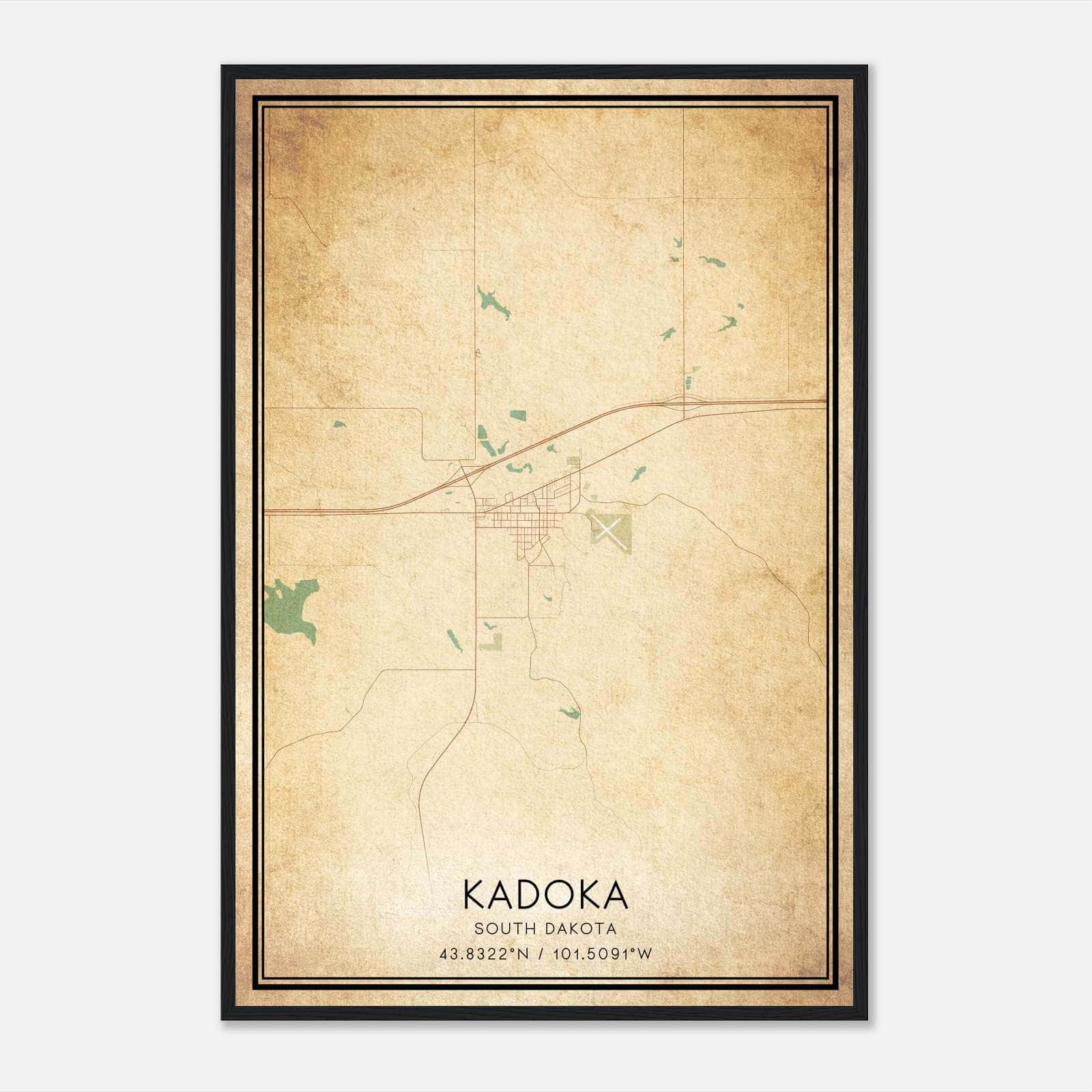Vintage Kadoka South Dakota Map Poster, Kadoka SD City Road Wall Art ...