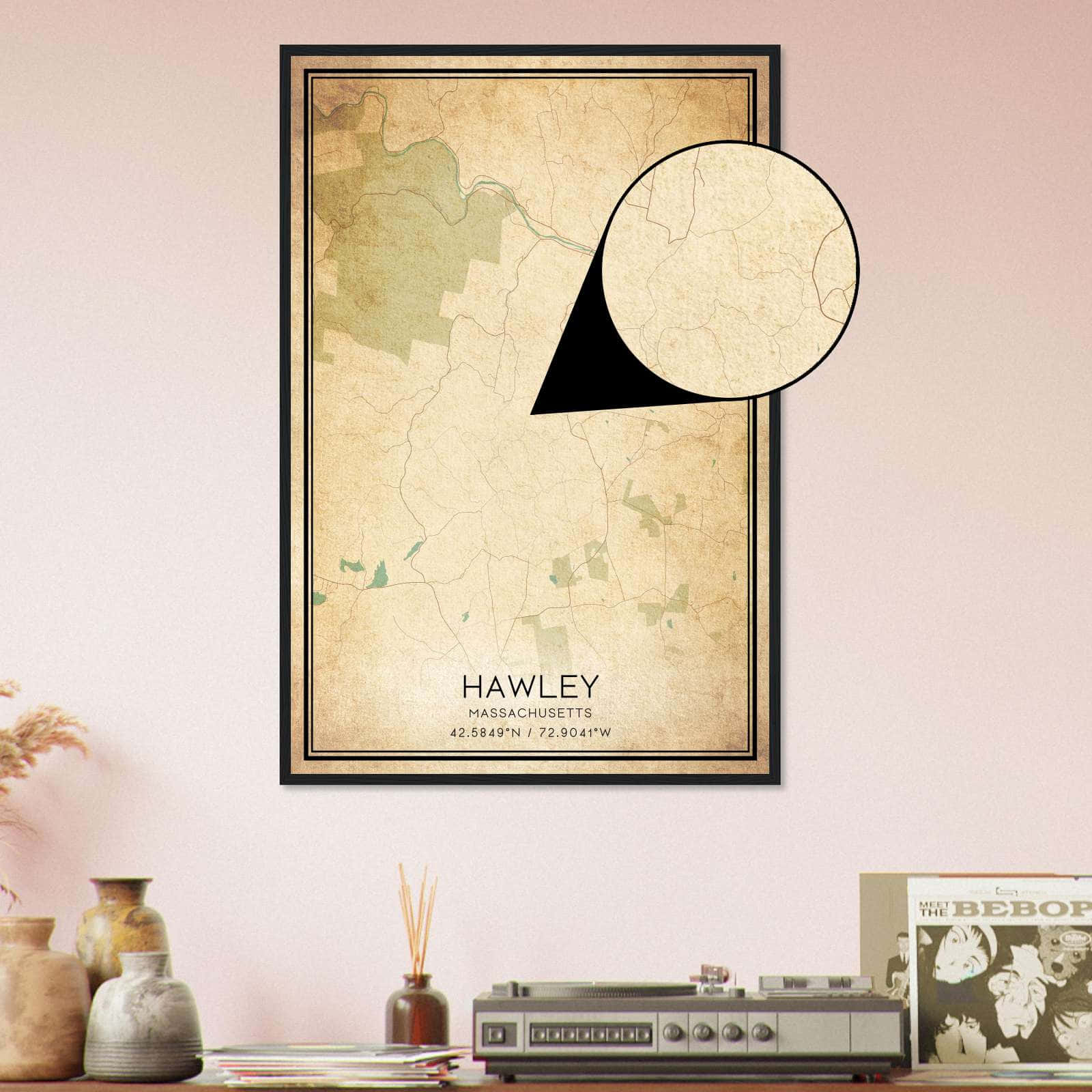 Vintage Hawley Massachusetts Map Poster, Hawley MA City Road Wall Art ...