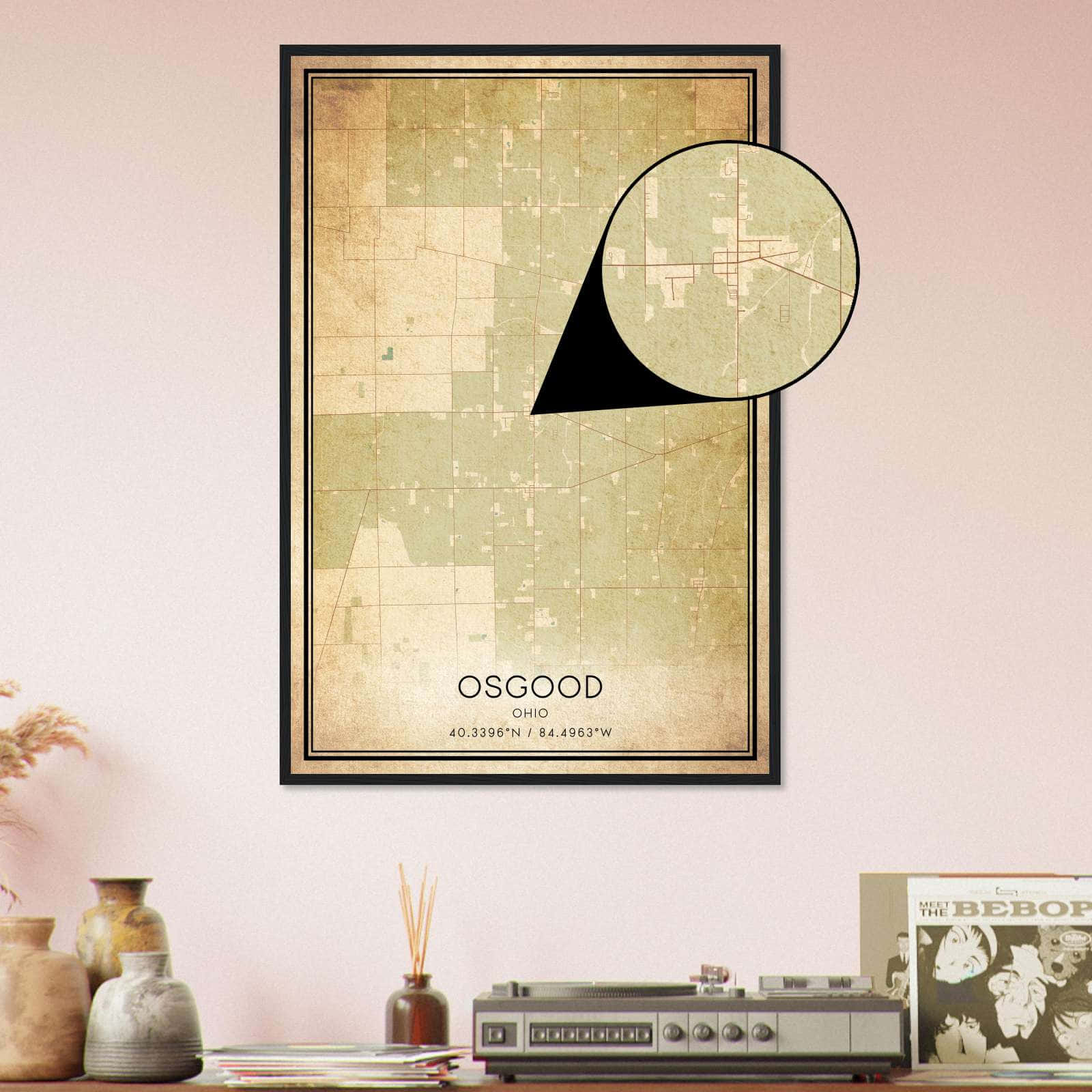 Vintage Osgood Ohio Map Poster, Osgood OH City Road Wall Art Print ...