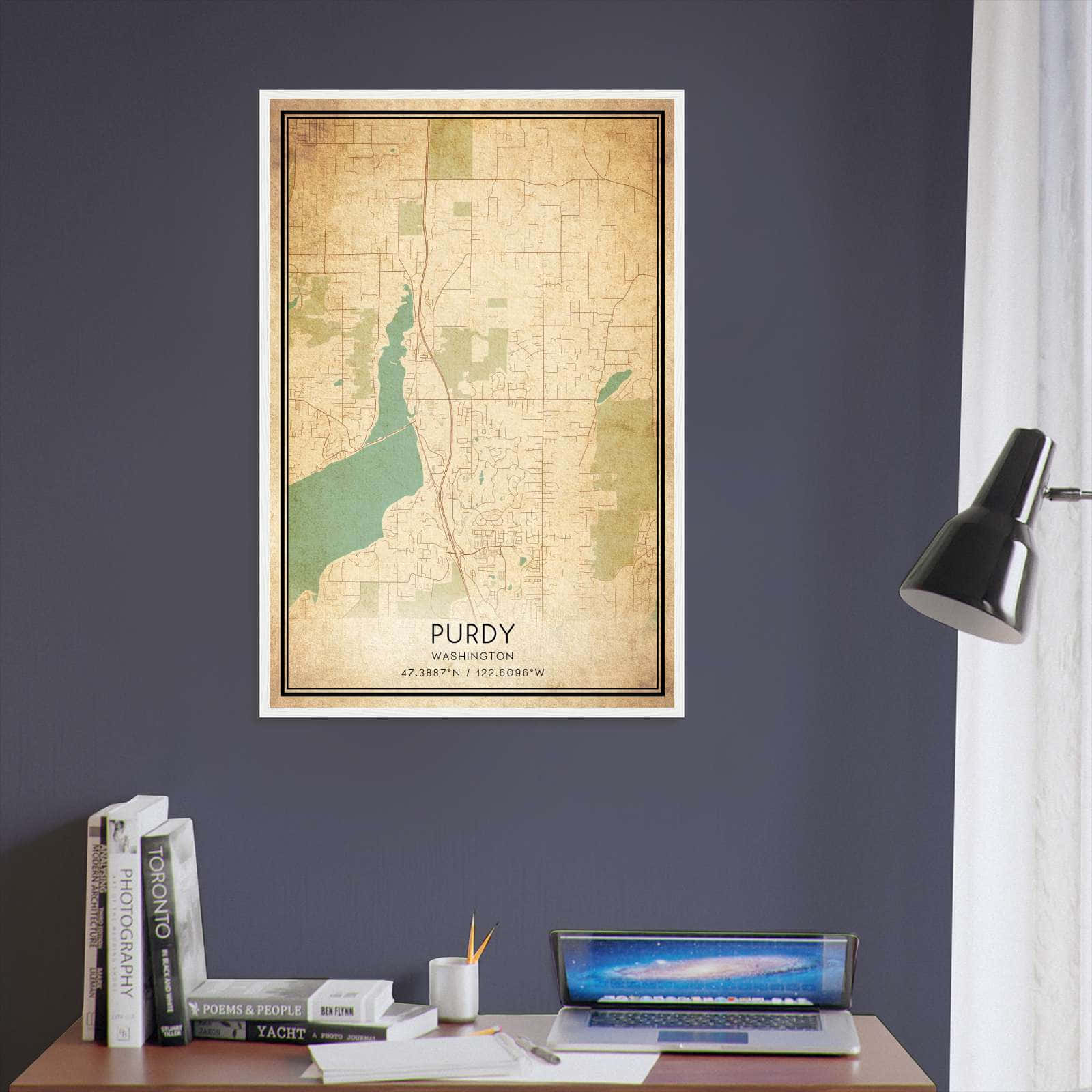 Vintage Purdy Washington Map Poster, Purdy WA City Road Wall Art Print ...