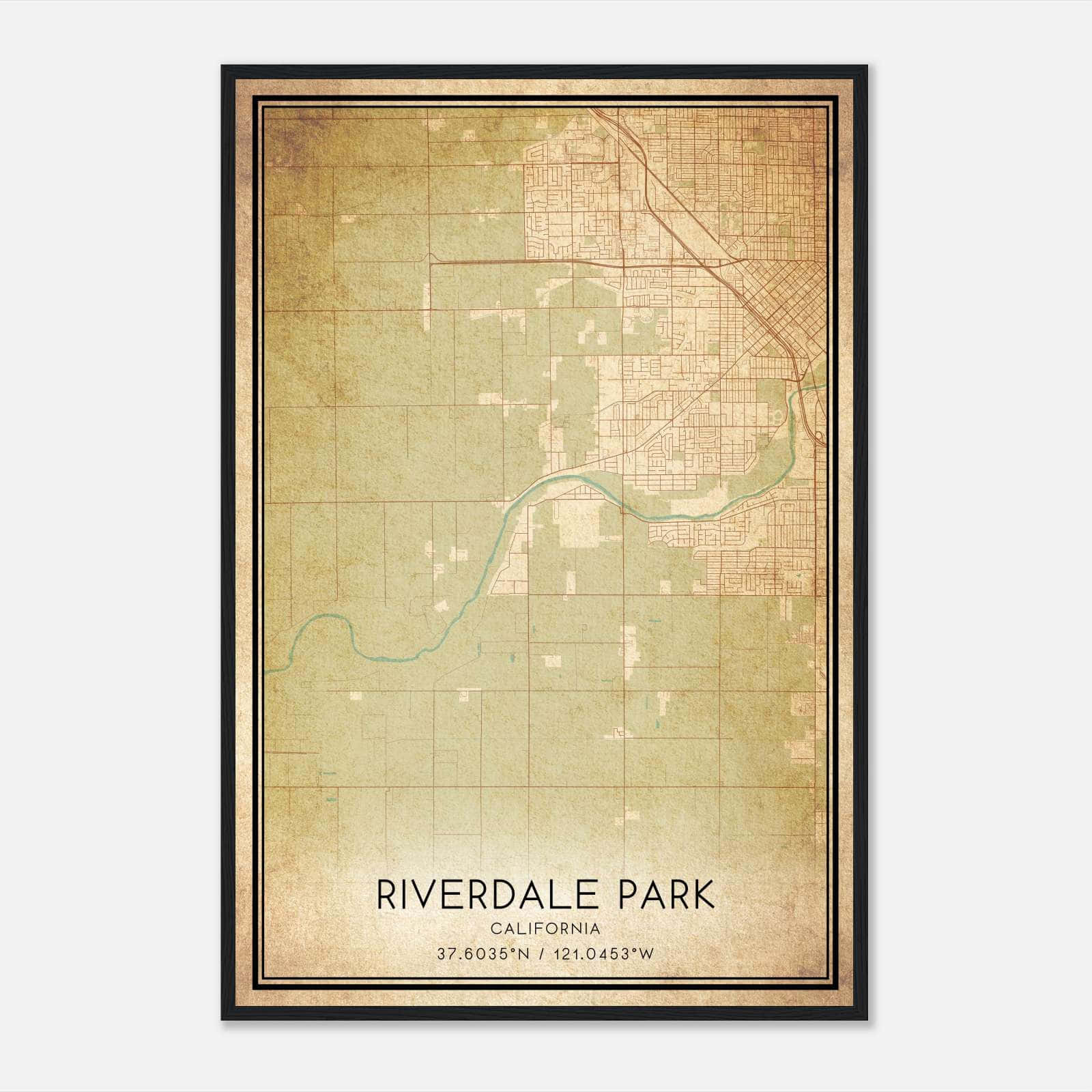 Vintage Riverdale Park California Map Poster, Riverdale Park CA City ...