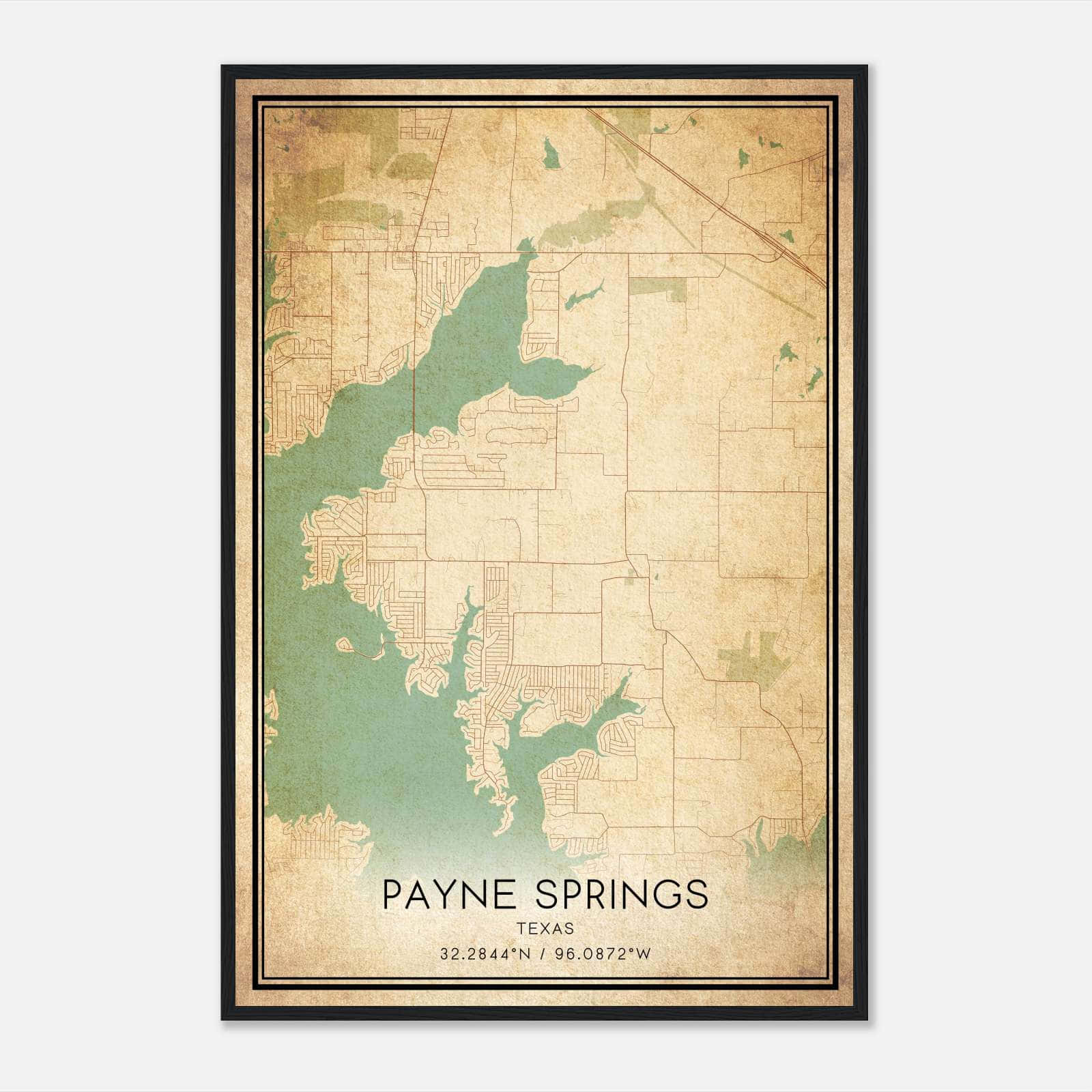 Vintage Payne Springs Texas Map Poster, Payne Springs TX City Road Wall ...