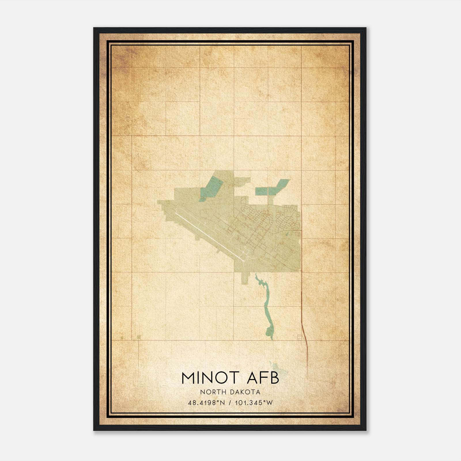 Vintage Minot Afb North Dakota Map Poster, Minot Afb ND City Road Wall ...