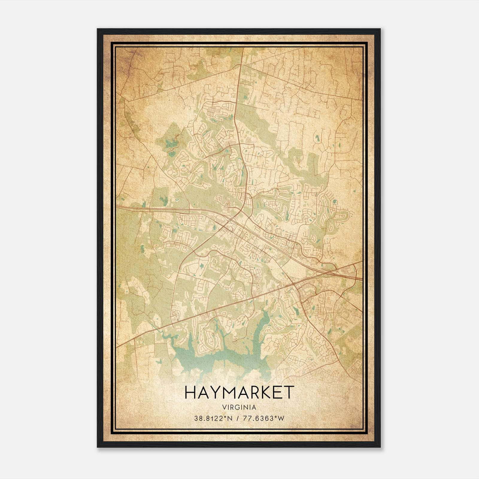 Vintage Haymarket Virginia Map Poster, Haymarket VA City Road Wall Art ...