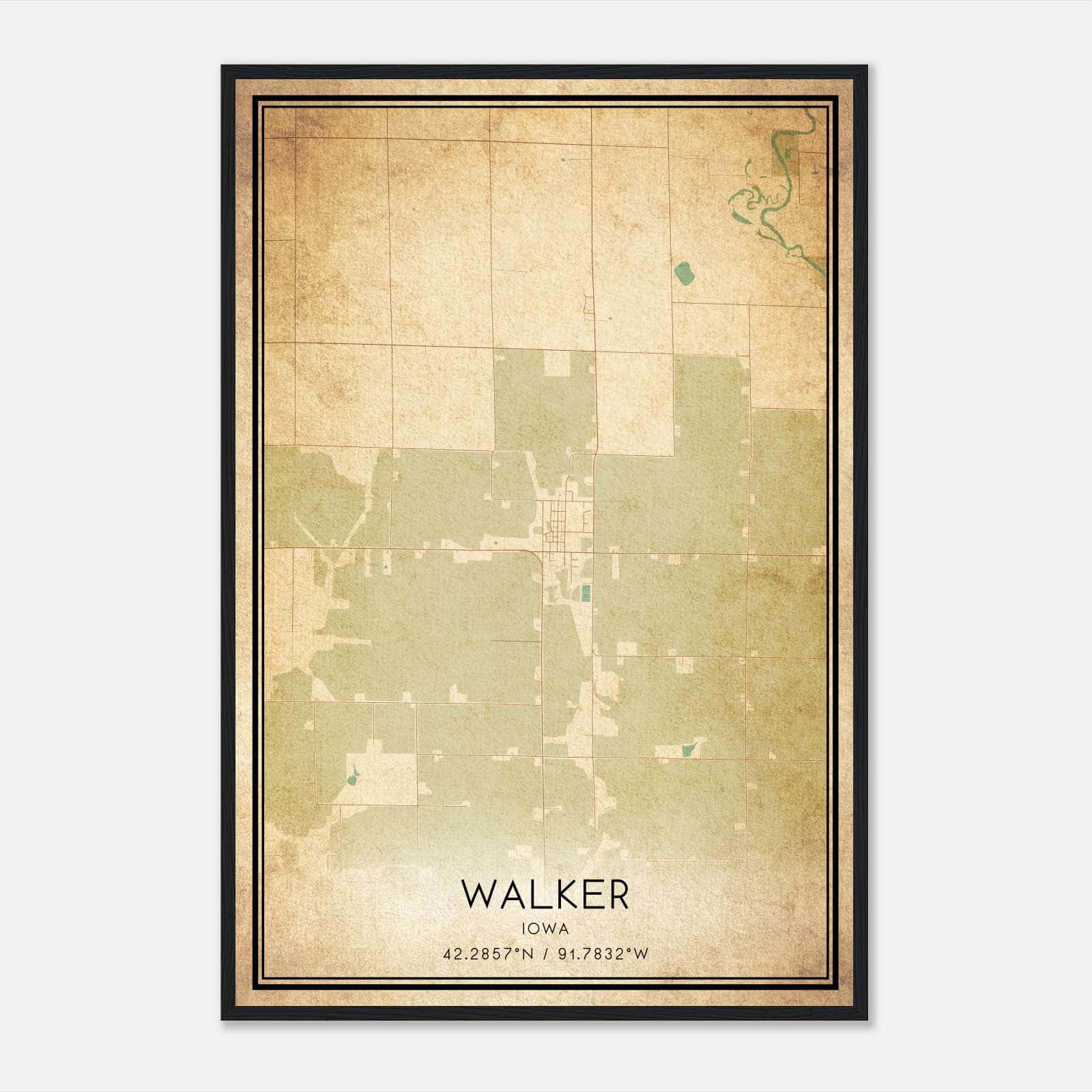 Vintage Walker Iowa Map Poster, Walker IA City Road Wall Art Print ...