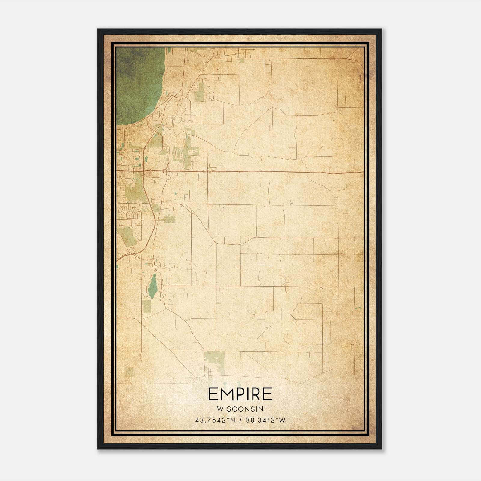 Vintage Empire Wisconsin Map Poster, Empire WI City Road Wall Art Print ...