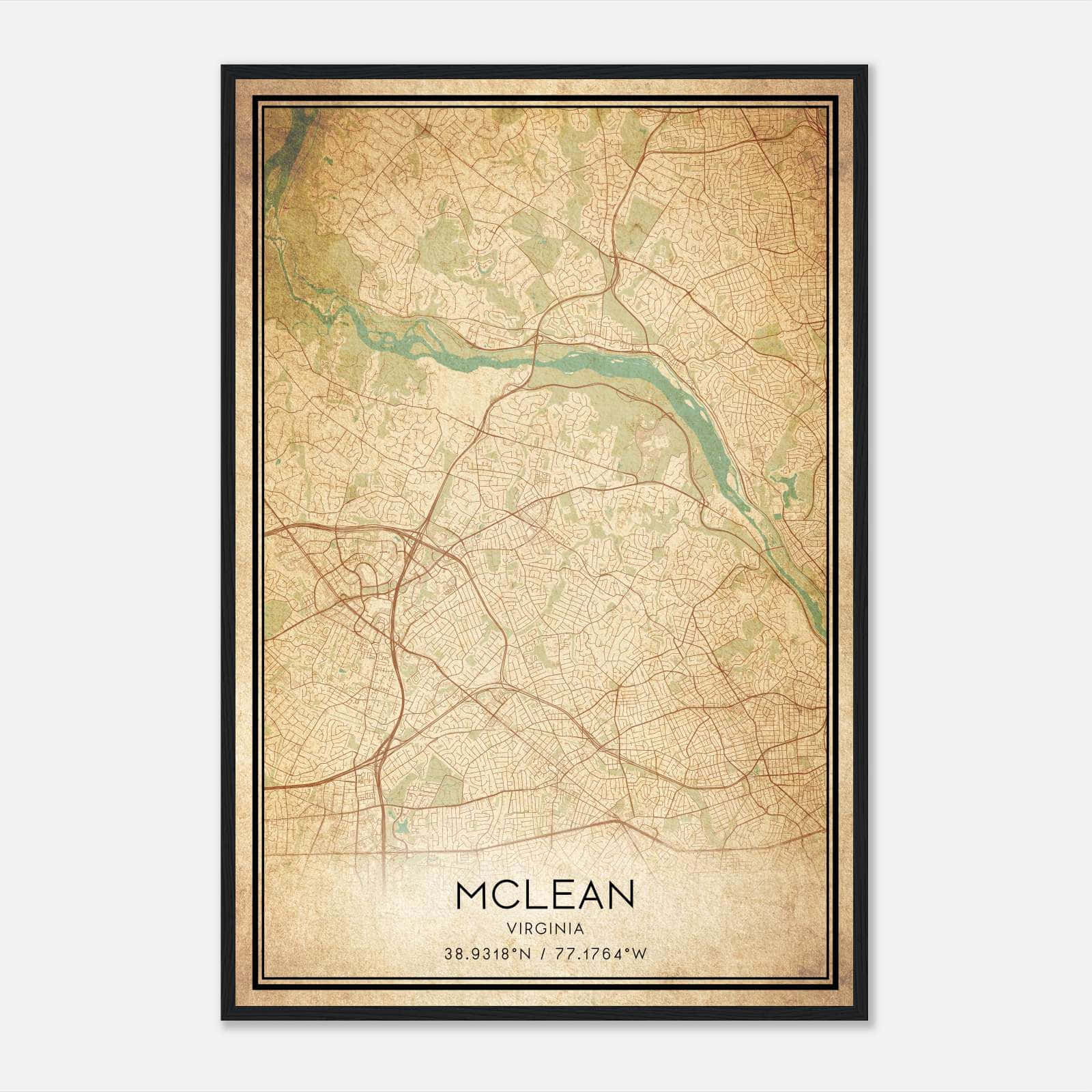 Vintage Mclean Virginia Map Poster, Mclean VA City Road Wall Art Print ...