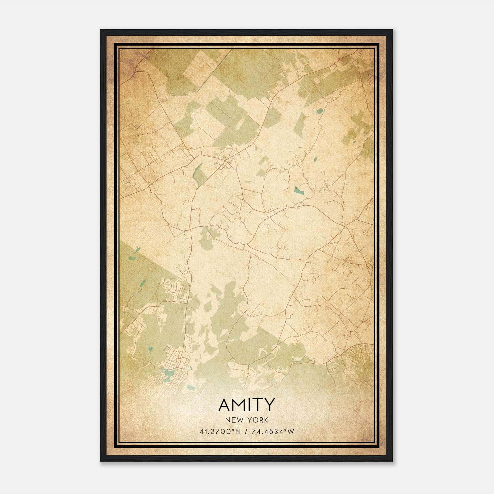 Vintage Amity New York Map Poster, Amity NY City Road Wall Art Print ...