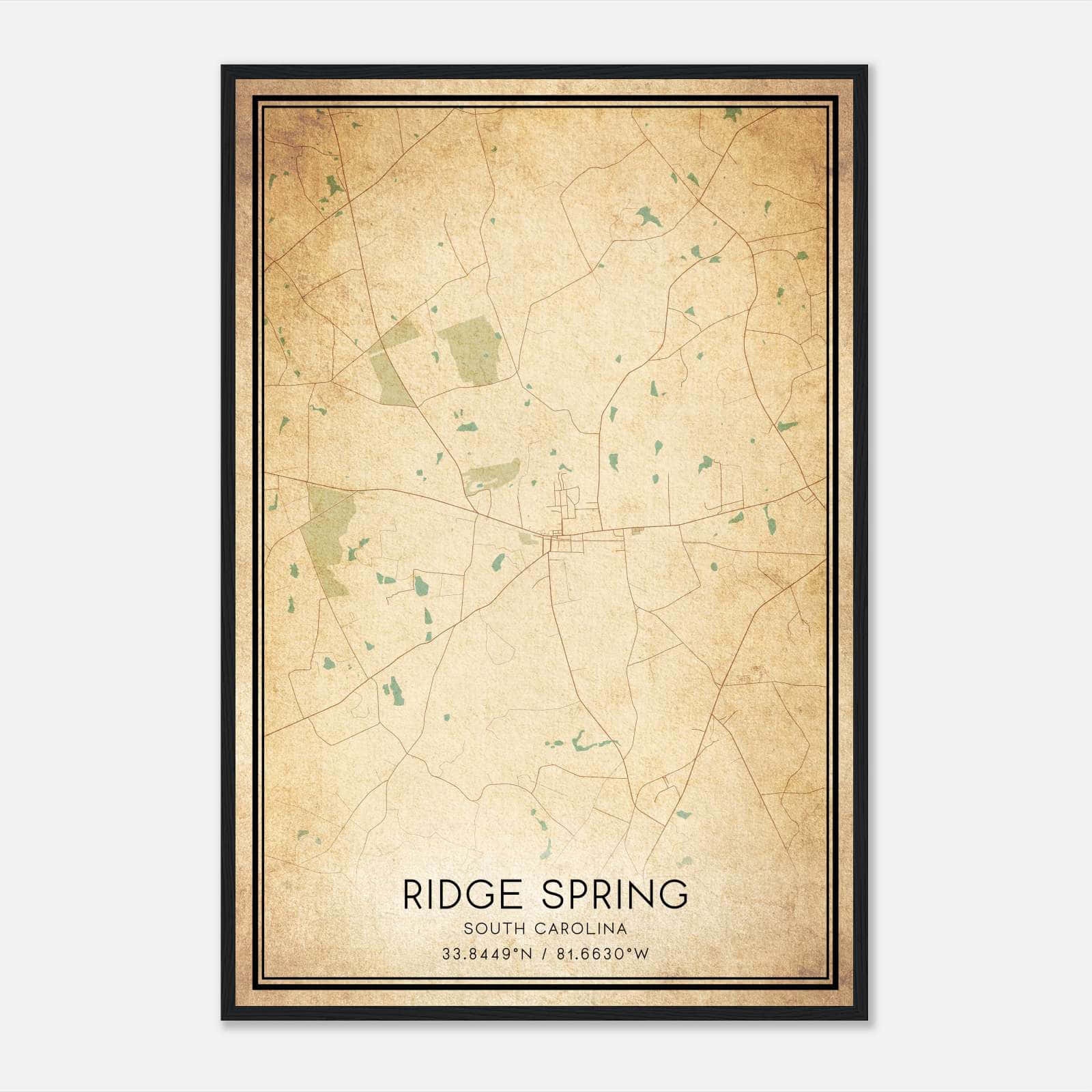 Vintage Ridge Spring South Carolina Map Poster, Ridge Spring SC City ...