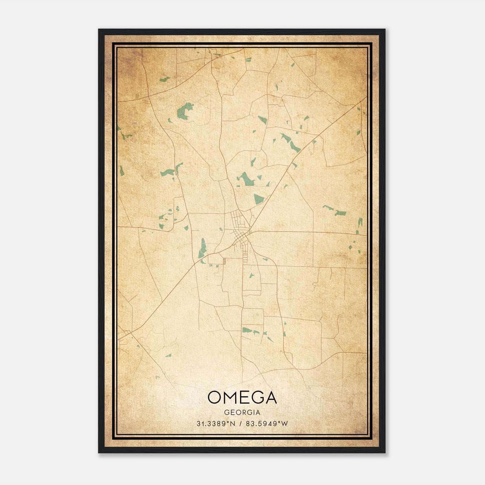 Vintage Omega Georgia Map Poster, Omega GA City Road Wall Art Print ...