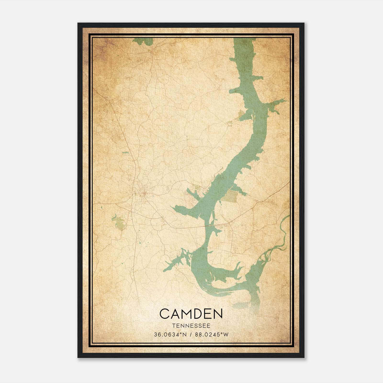 Vintage Camden Tennessee Map Poster, Camden TN City Road Wall Art Print ...