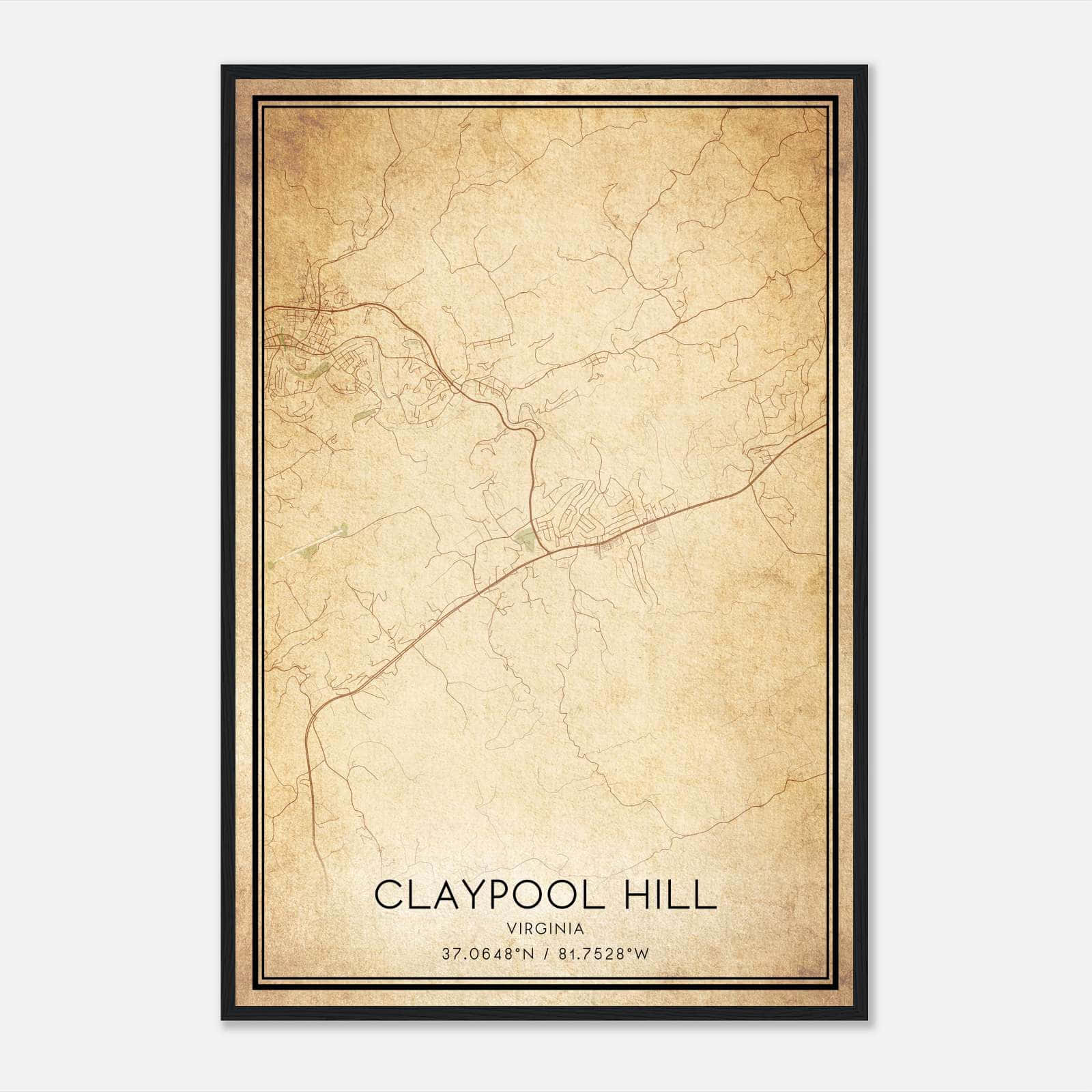 Vintage Claypool Hill Virginia Map Poster, Claypool Hill VA City Road ...