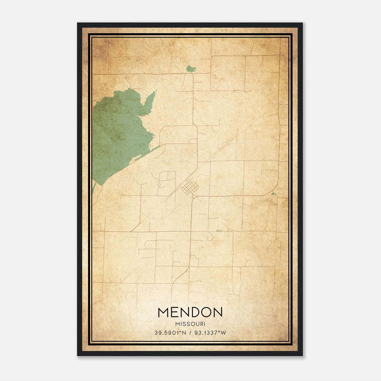 Vintage Mendon Missouri Map Poster, Mendon MO City Road Wall Art Print ...