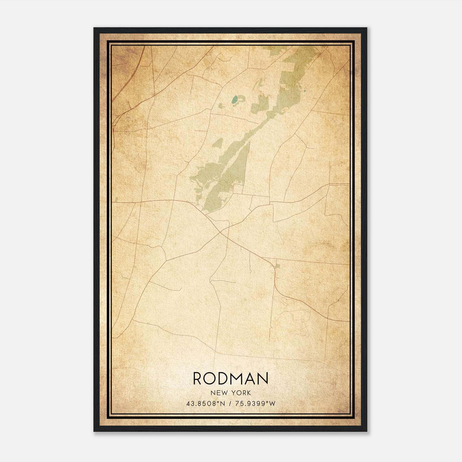 Vintage Rodman New York Map Poster, Rodman NY City Road Wall Art Print ...