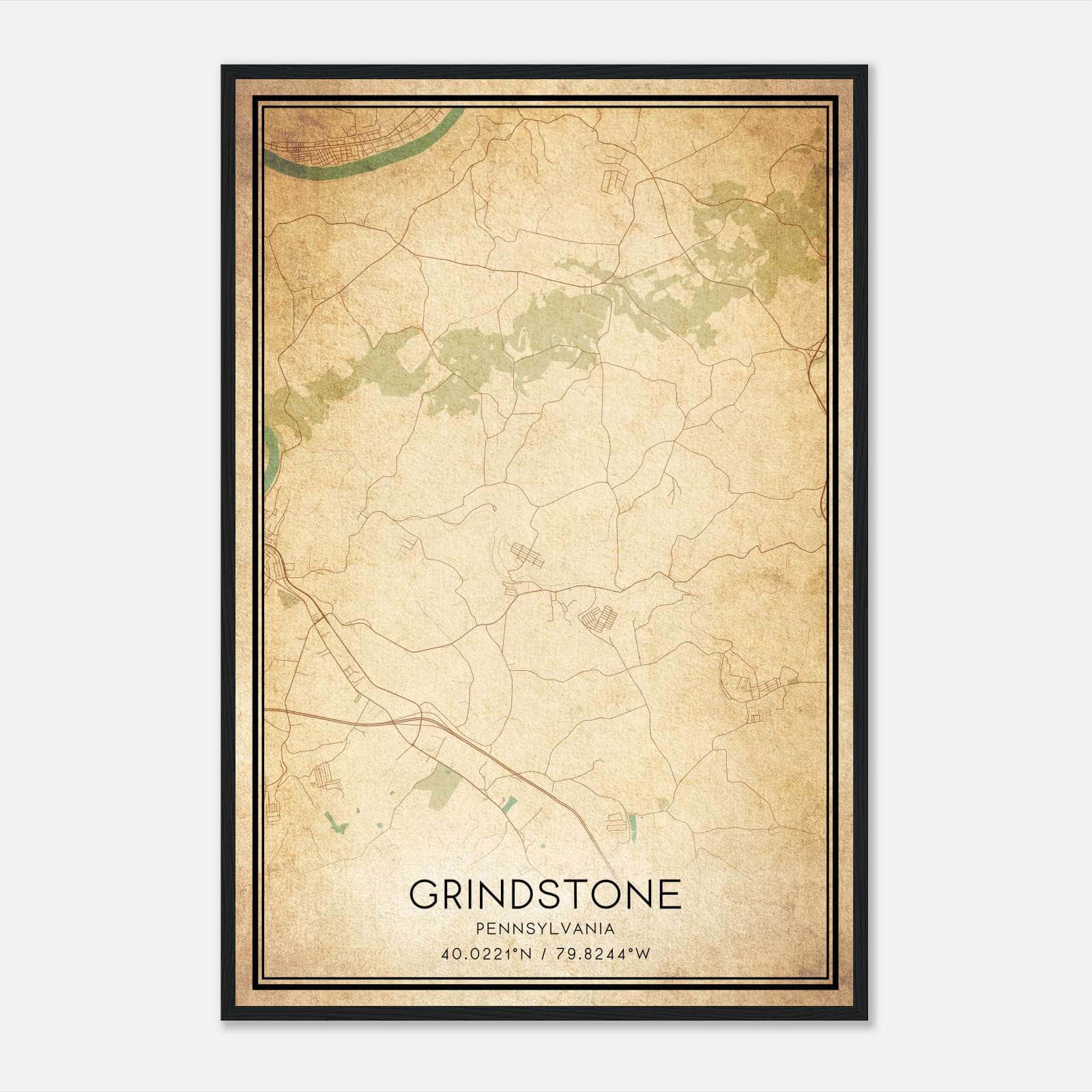 Vintage Grindstone Pennsylvania Map Poster, Grindstone PA City Road Wall Art Print - Custom Maps ...