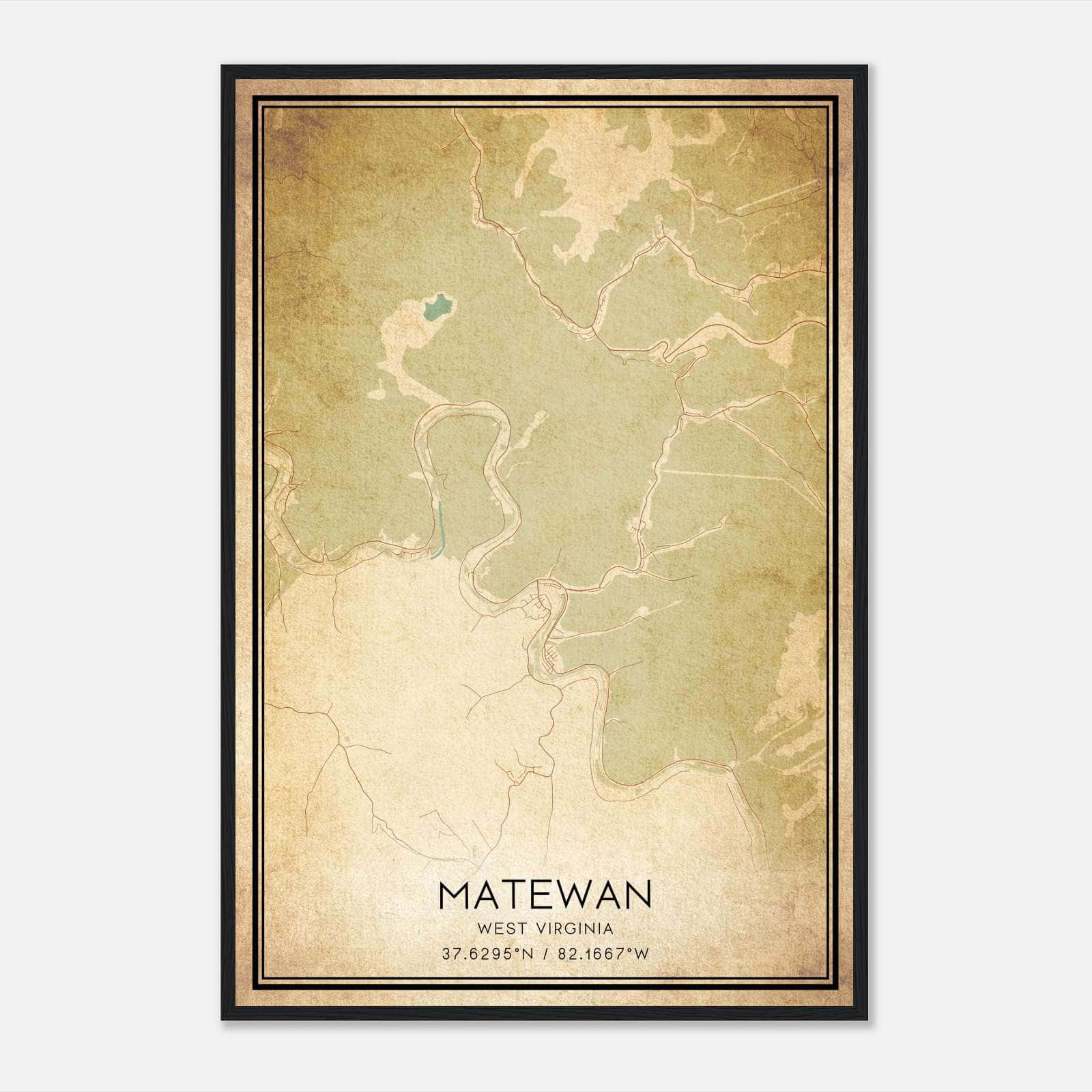 Vintage Matewan West Virginia Map Poster, Matewan WV City Road Wall Art ...