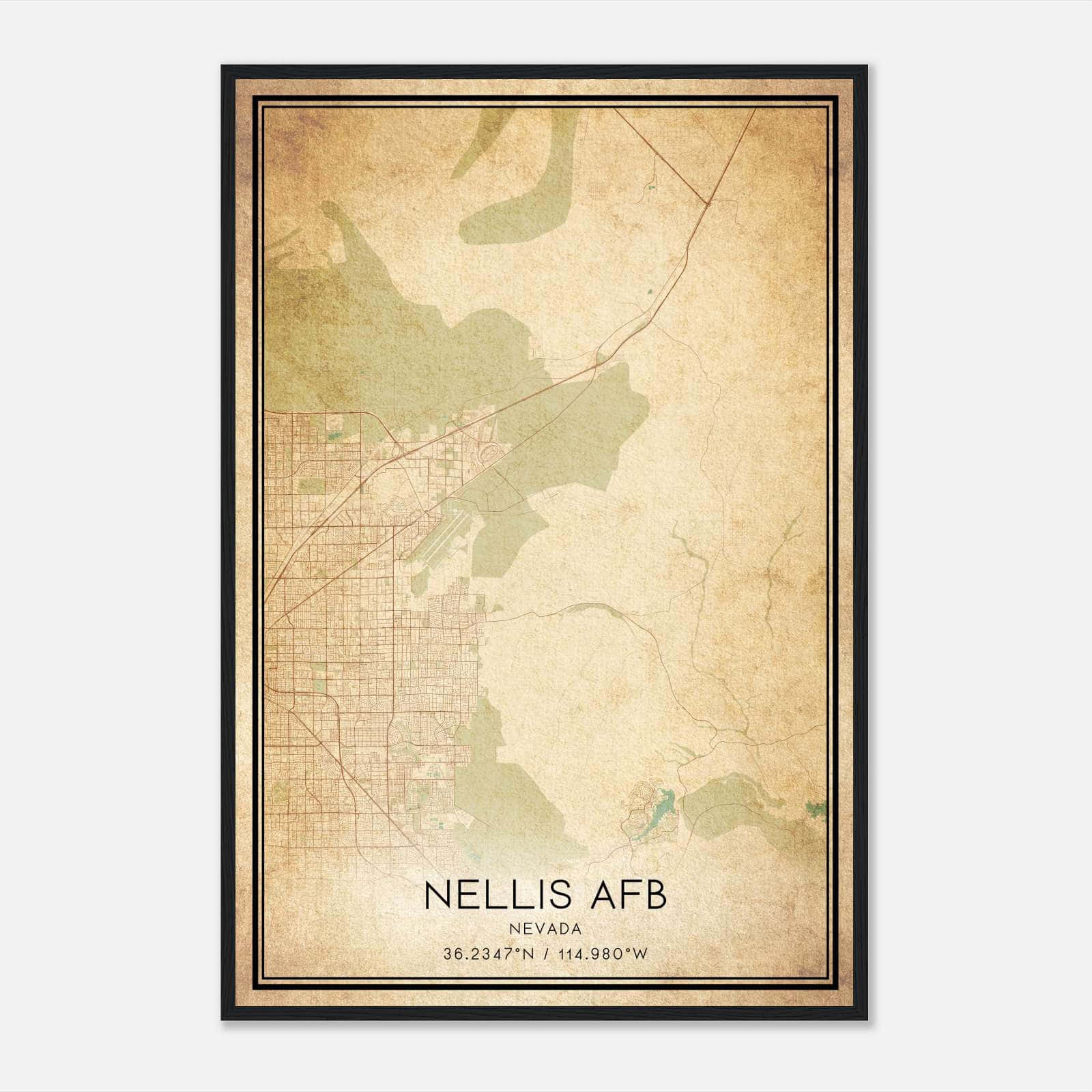 Vintage Nellis Afb Nevada Map Poster, Nellis Afb NV City Road Wall Art ...